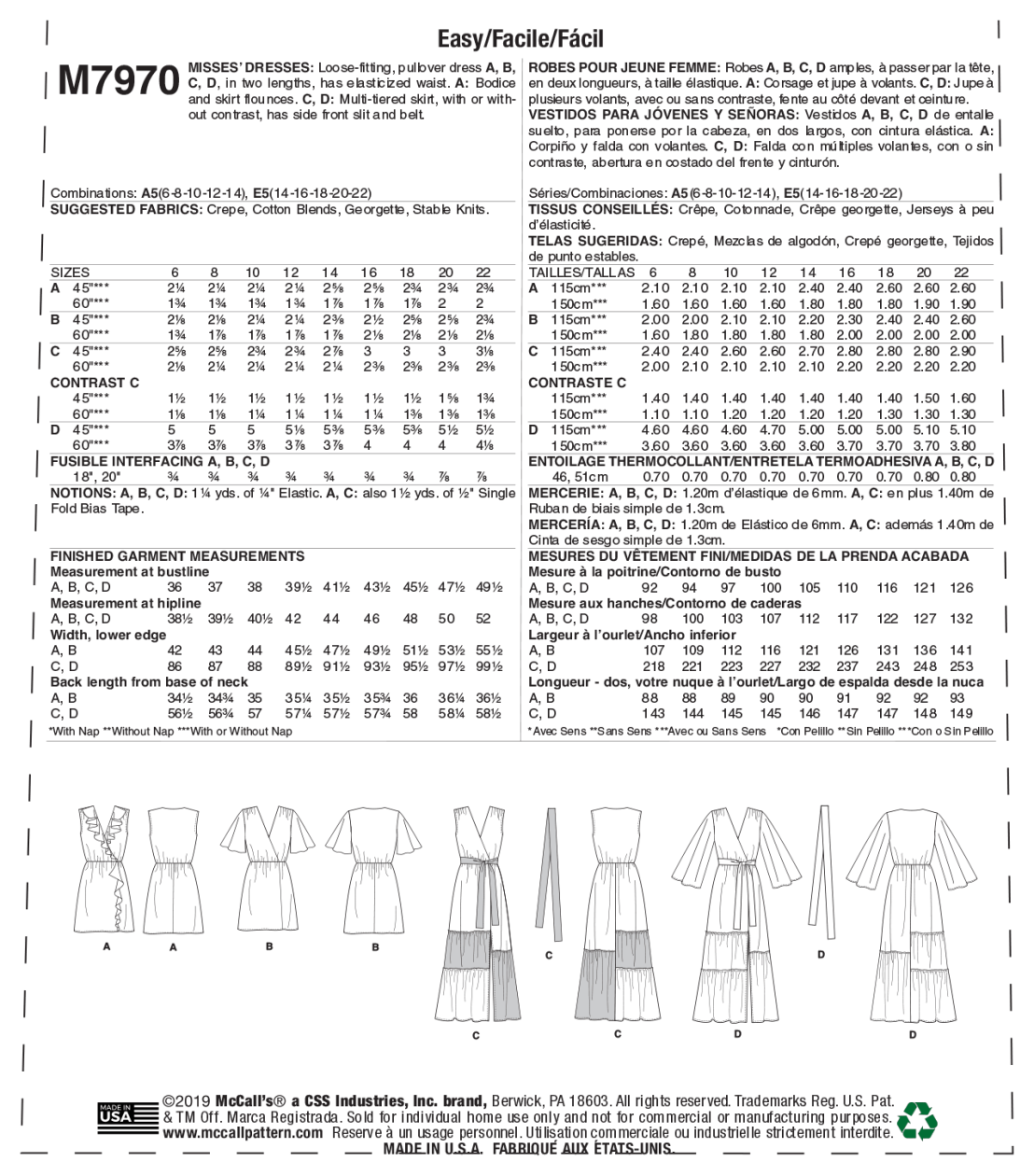 McCall’s Sewing Pattern M7970 Misses’ Dresses - Sewdirect Australia
