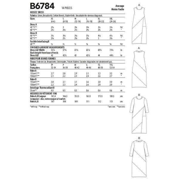 Butterick Sewing Pattern B6784 Misses’ Dress - Sewdirect Australia