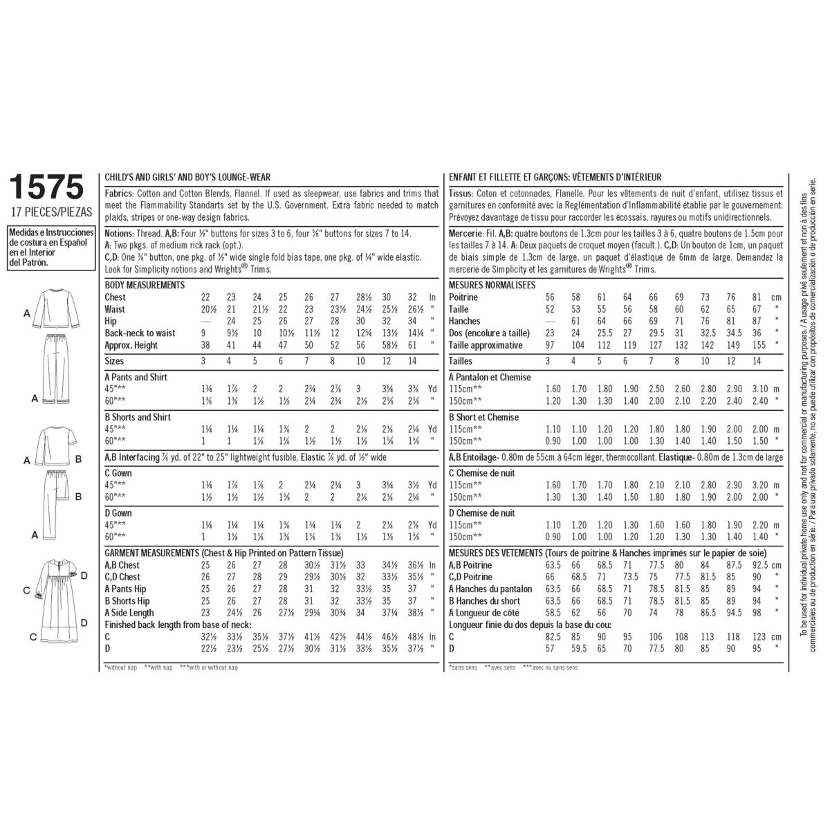 Simplicity Sewing Pattern 1575 Child’s, Girl’s and Boy’s Loungewear ...