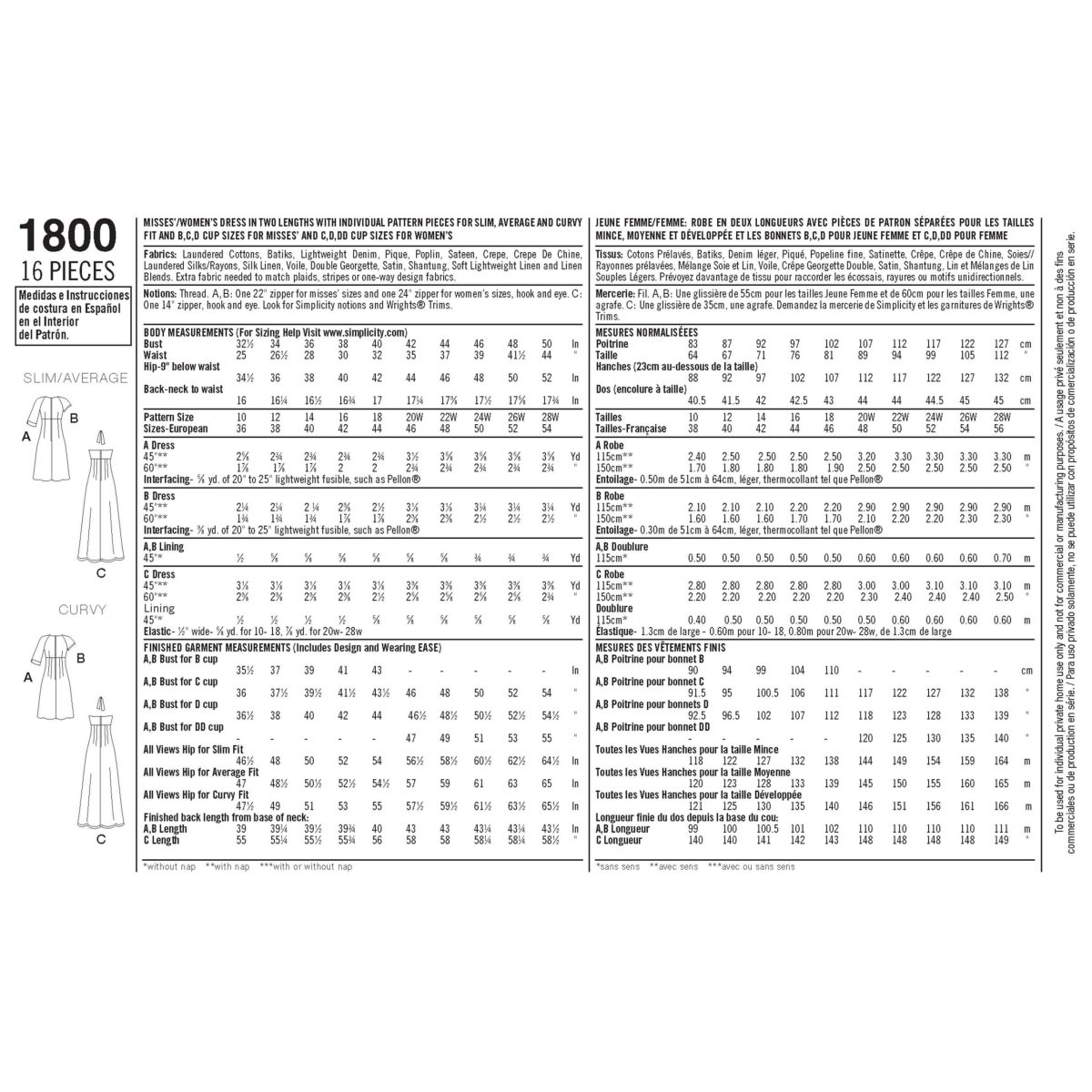 Simplicity Sewing Pattern 1800 Misses’ & Plus Size Amazing Fit Dresses ...