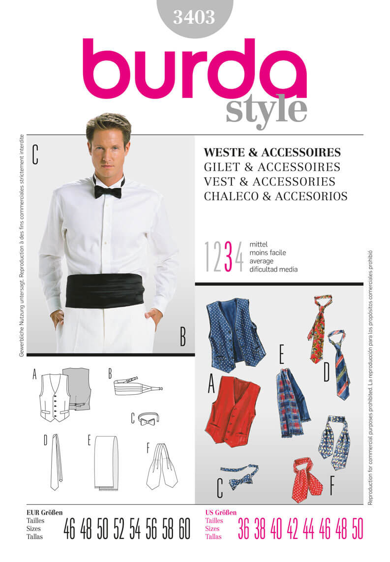 Burda Sewing Pattern B3403 Waistcoat & Accessories Sewing Pattern ...