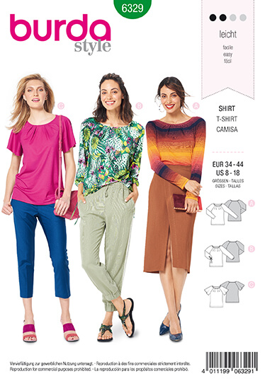 Burda Style pattern B6329 Misses’ raglan top - Sewdirect Australia