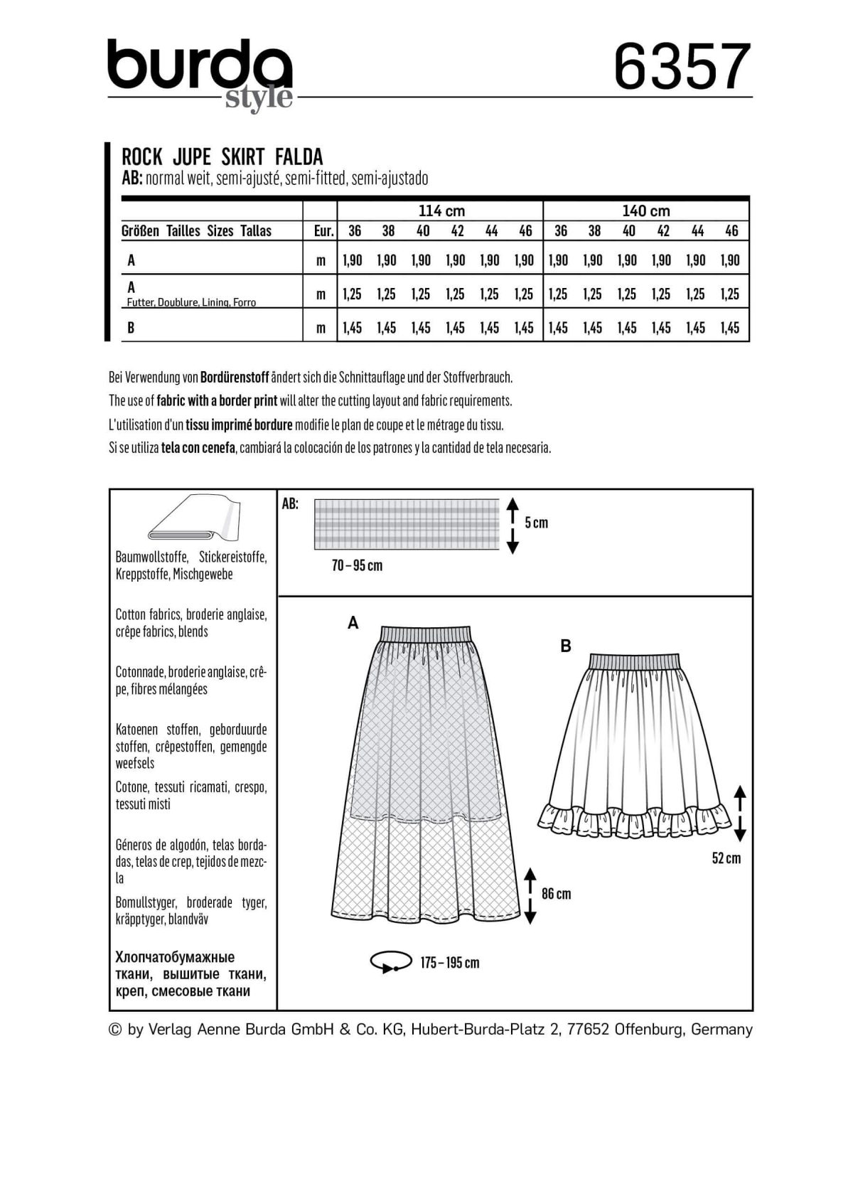 Burda Style Pattern B6357 Women’s Skirt - Sewdirect Australia