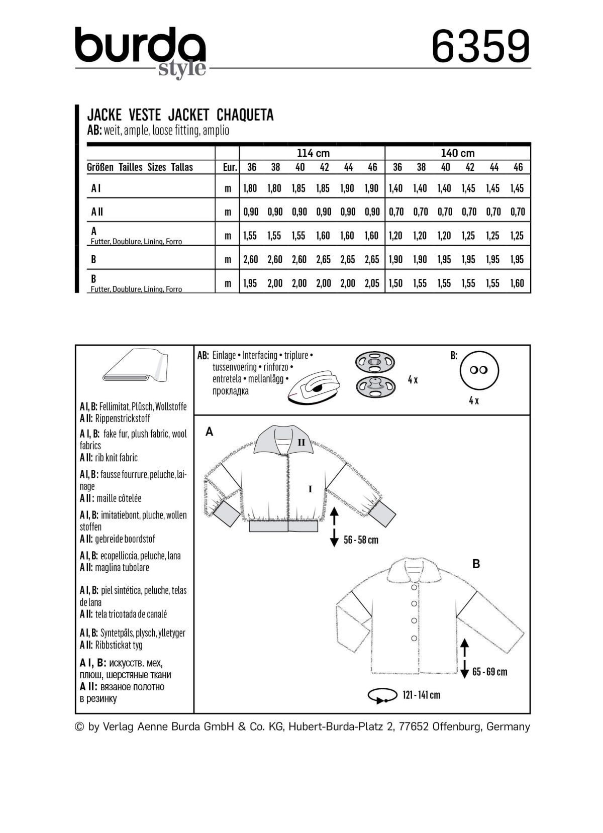 Burda Style Pattern B6359 Women’s Fur Coat - Sewdirect Australia