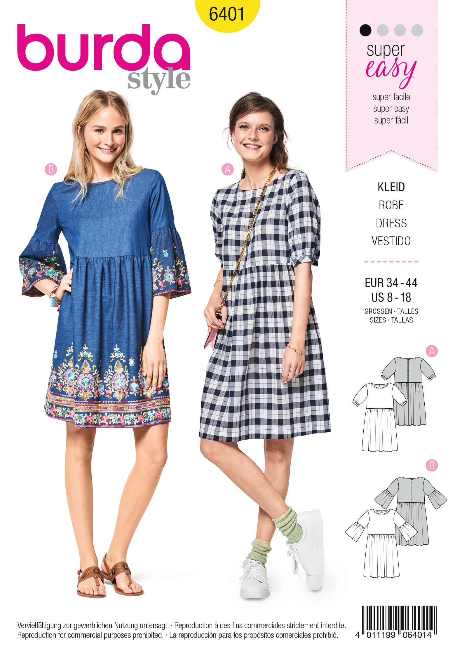 Burda Style Pattern B6401 Women’s Swing Dress with Sleeve Variations ...