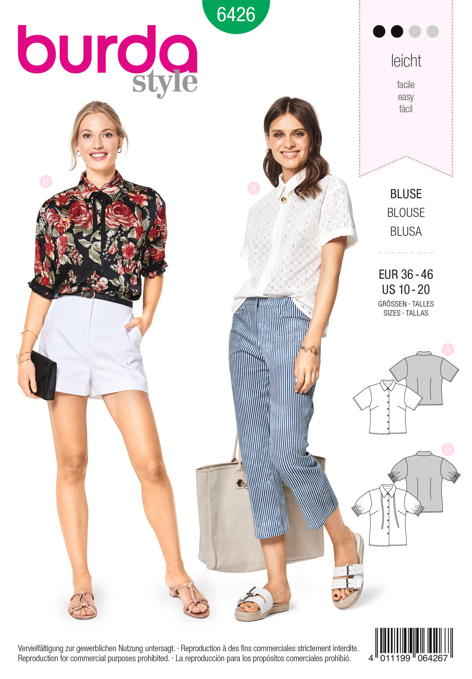 Burda Style Pattern B6426 Misses Fancy Summer Blouses - Sewdirect Australia