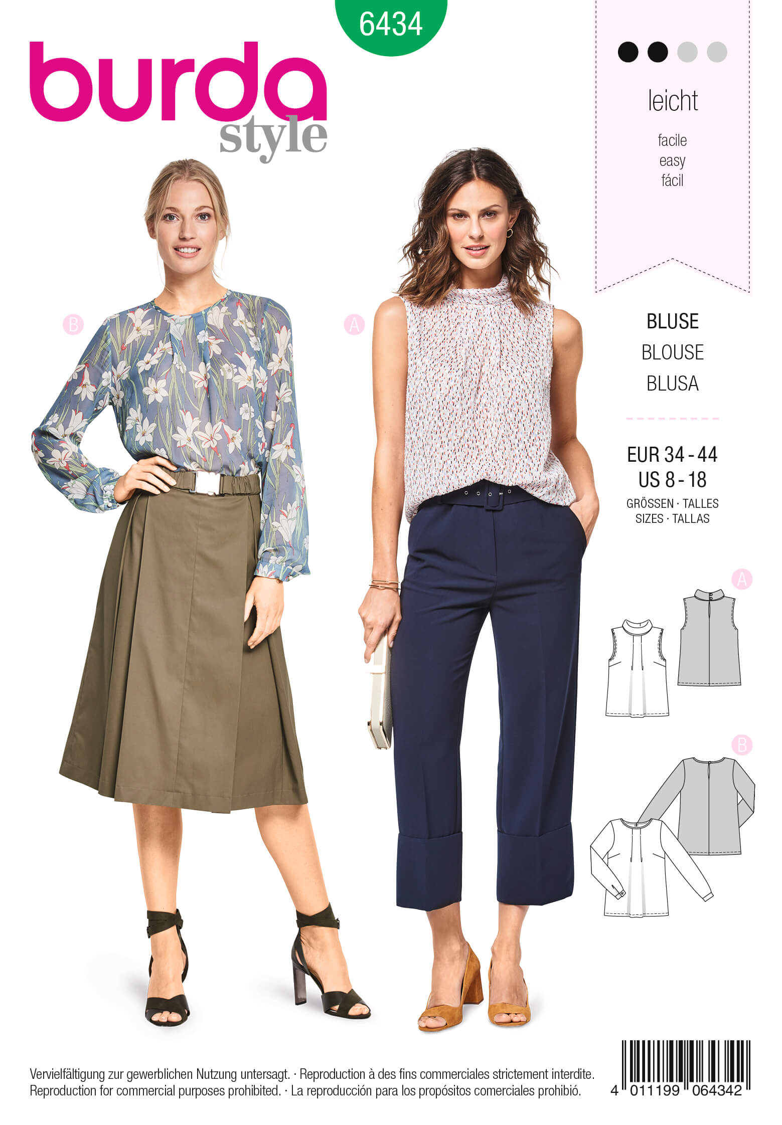 Burda Style Pattern B6434 Women’s Feminine Blouses - Sewdirect Australia