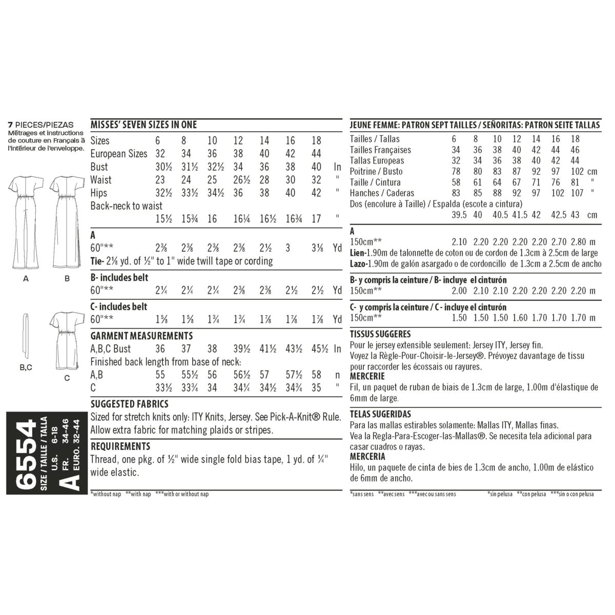 New Look Pattern 6554 Misses’ Knit Jumpsuit and Dresses - Sewdirect ...