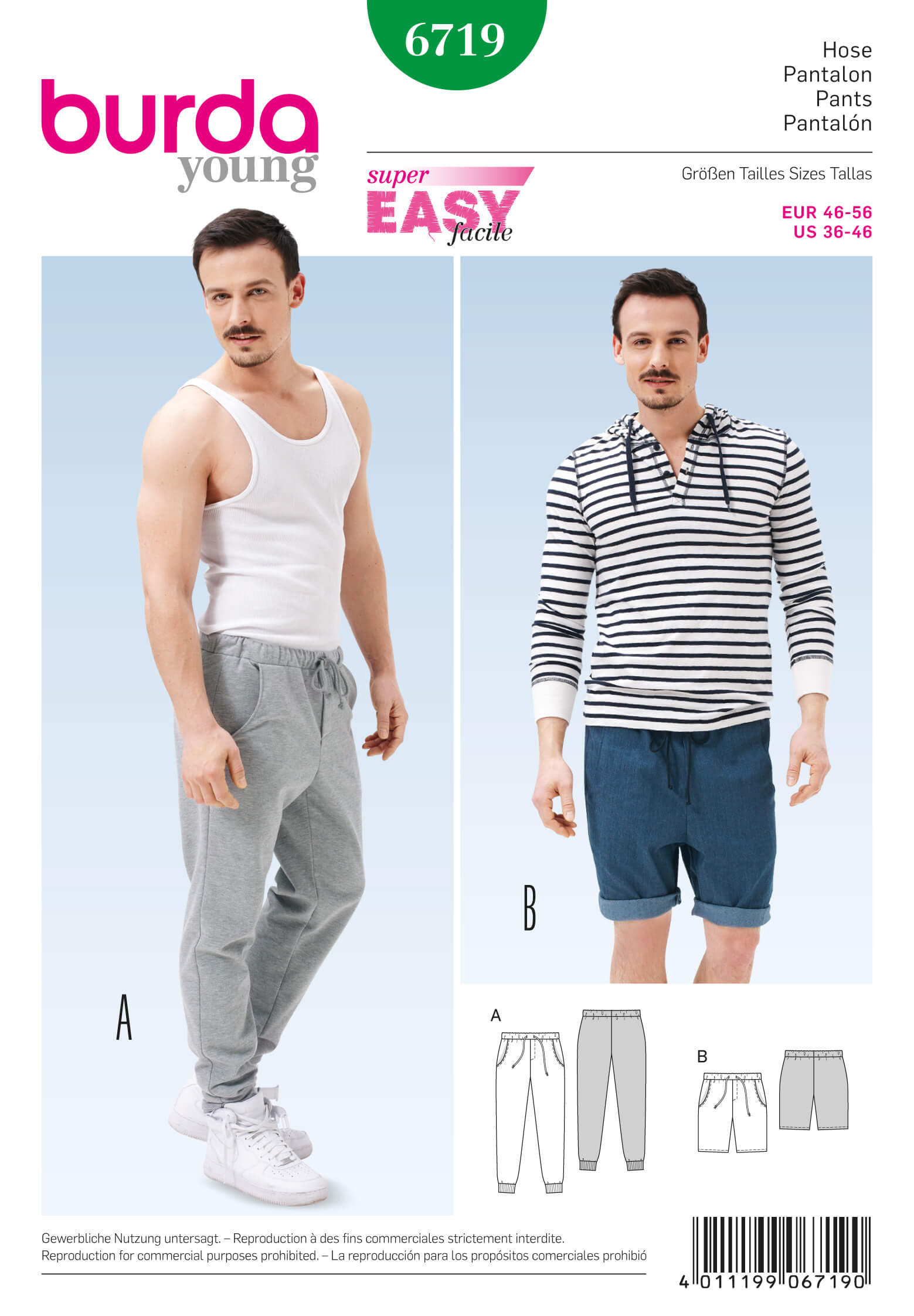 Burda B6719 Men’s Jogging Trousers Sewing Pattern - Sewdirect Australia