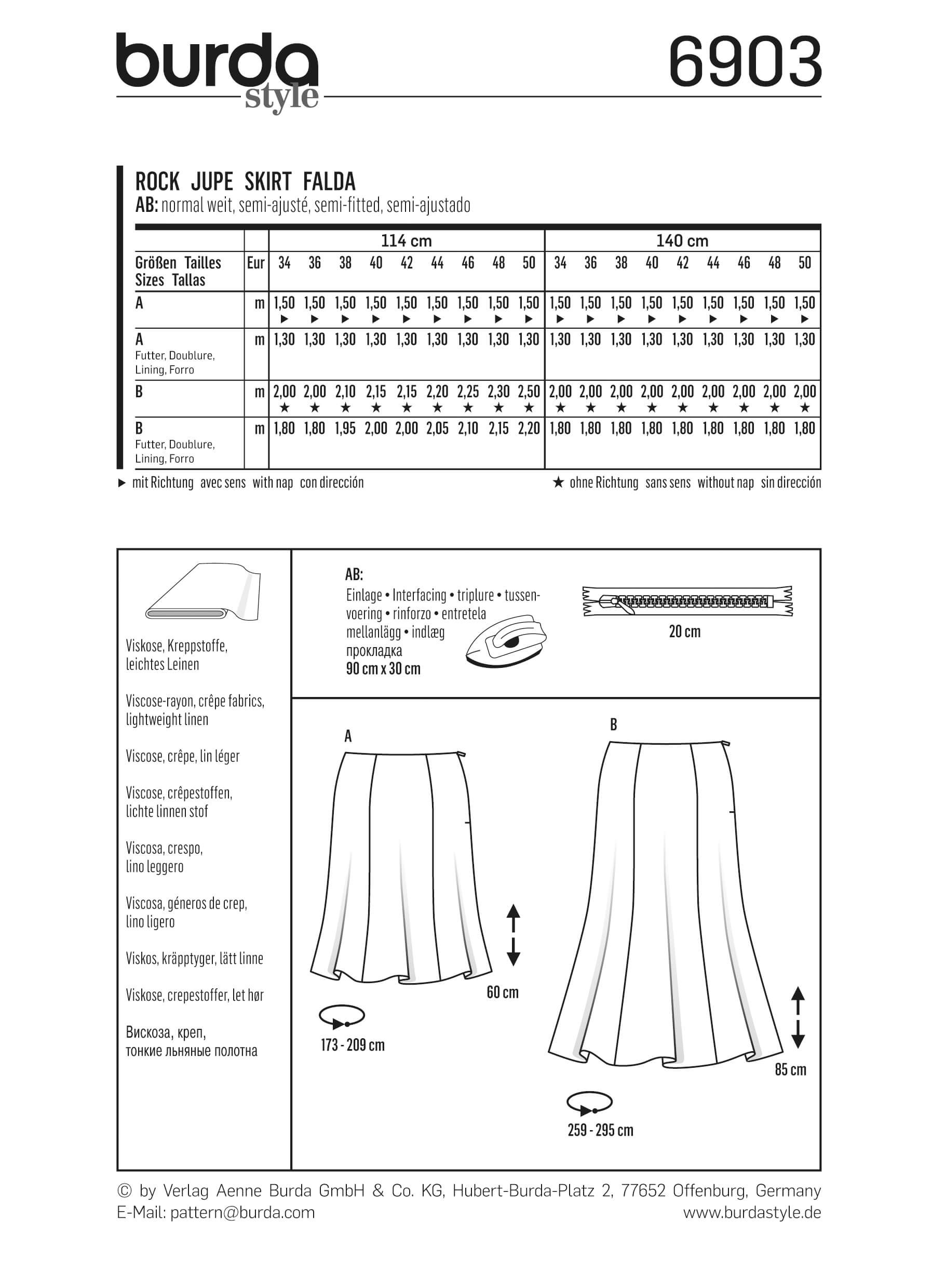 Burda B6903 Burda Style Skirts Sewing Pattern - Sewdirect Australia
