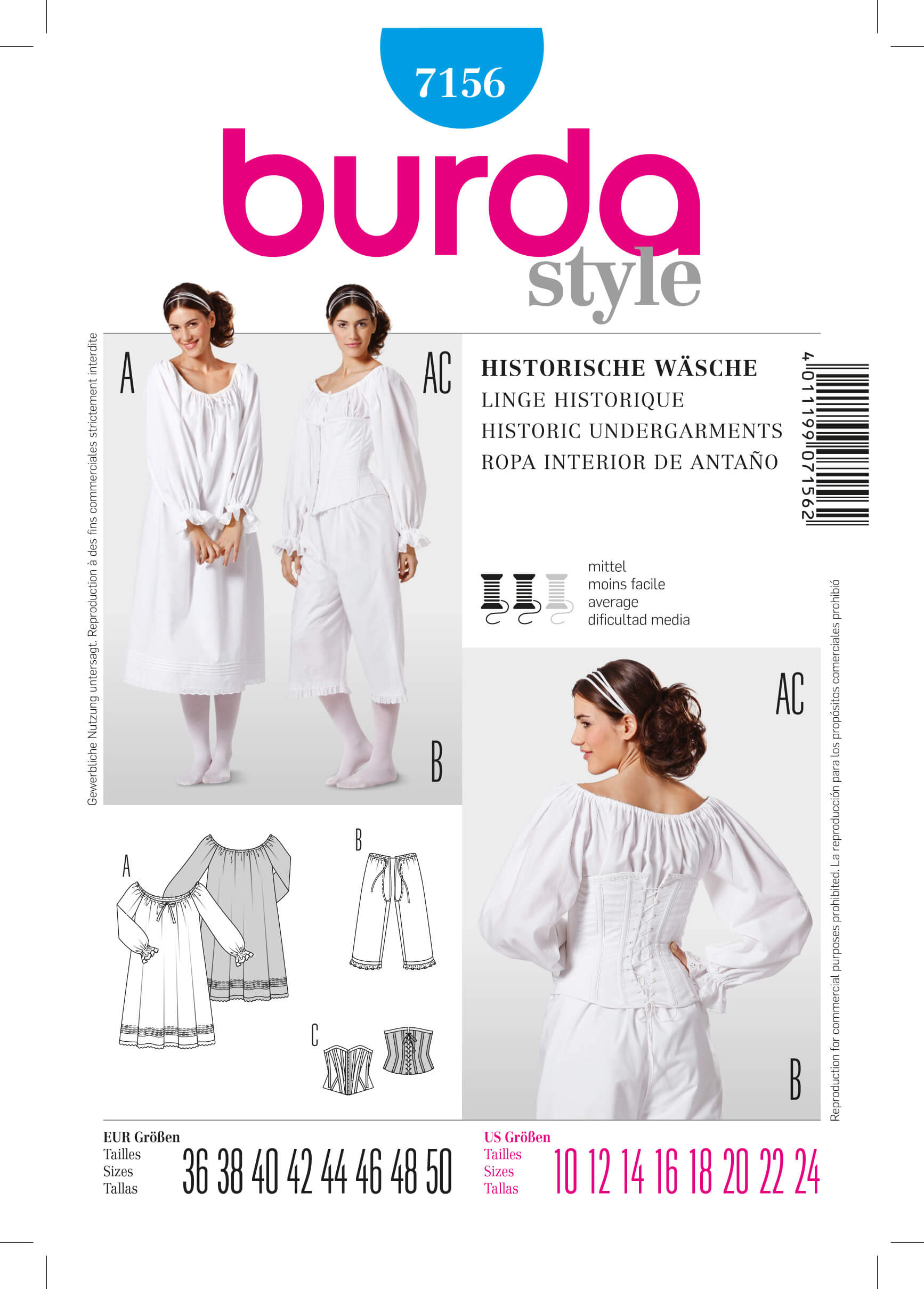 Burda B7156 Burda Style Historic Undergarments - Sewdirect Australia