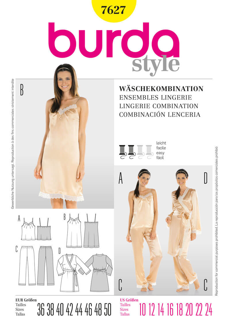 Burda Style B7627 Lingerie Combination Sewing Pattern - Sewdirect Australia