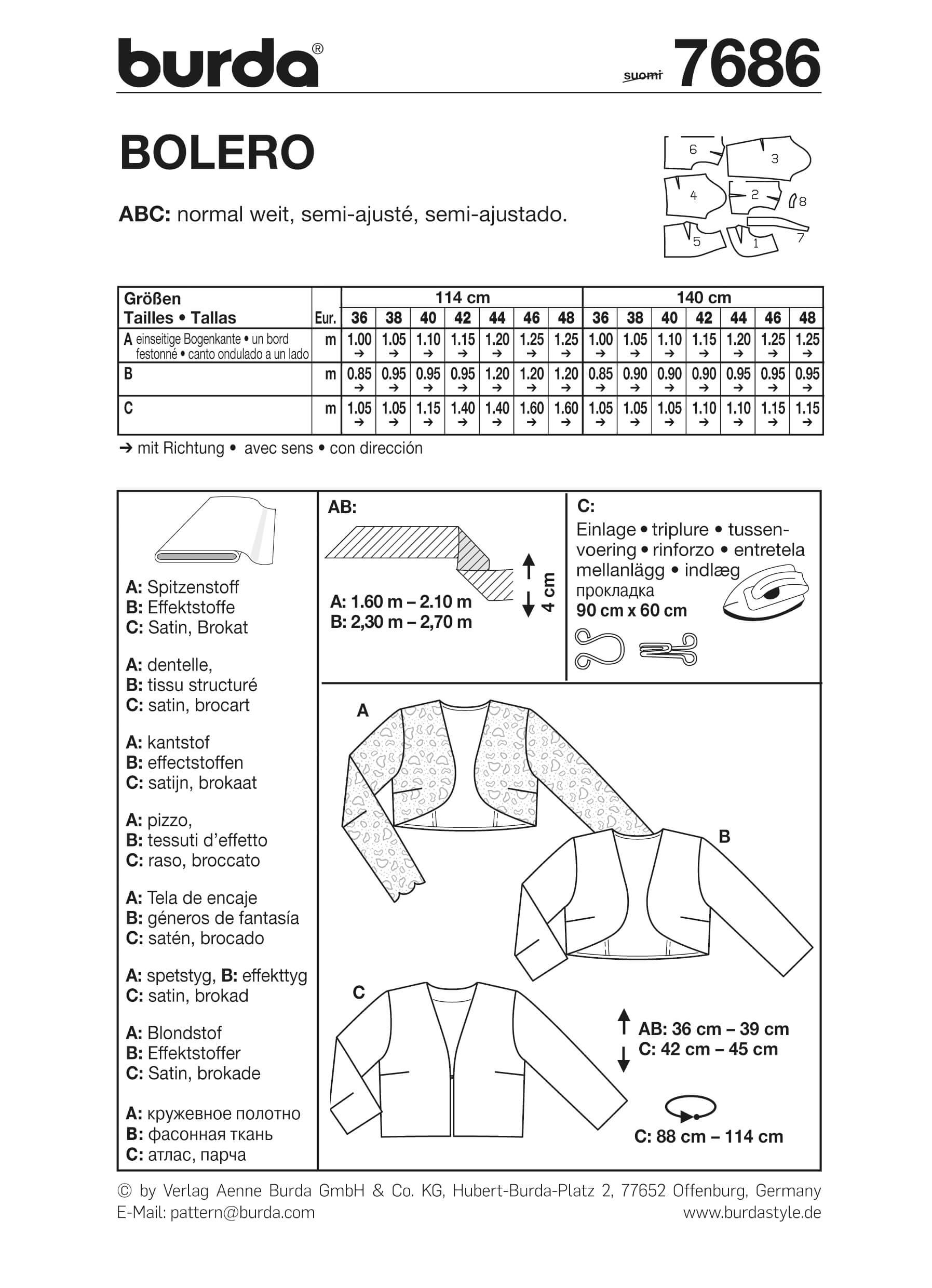Burda B7686 Burda Style, Bolero - Sewdirect Australia