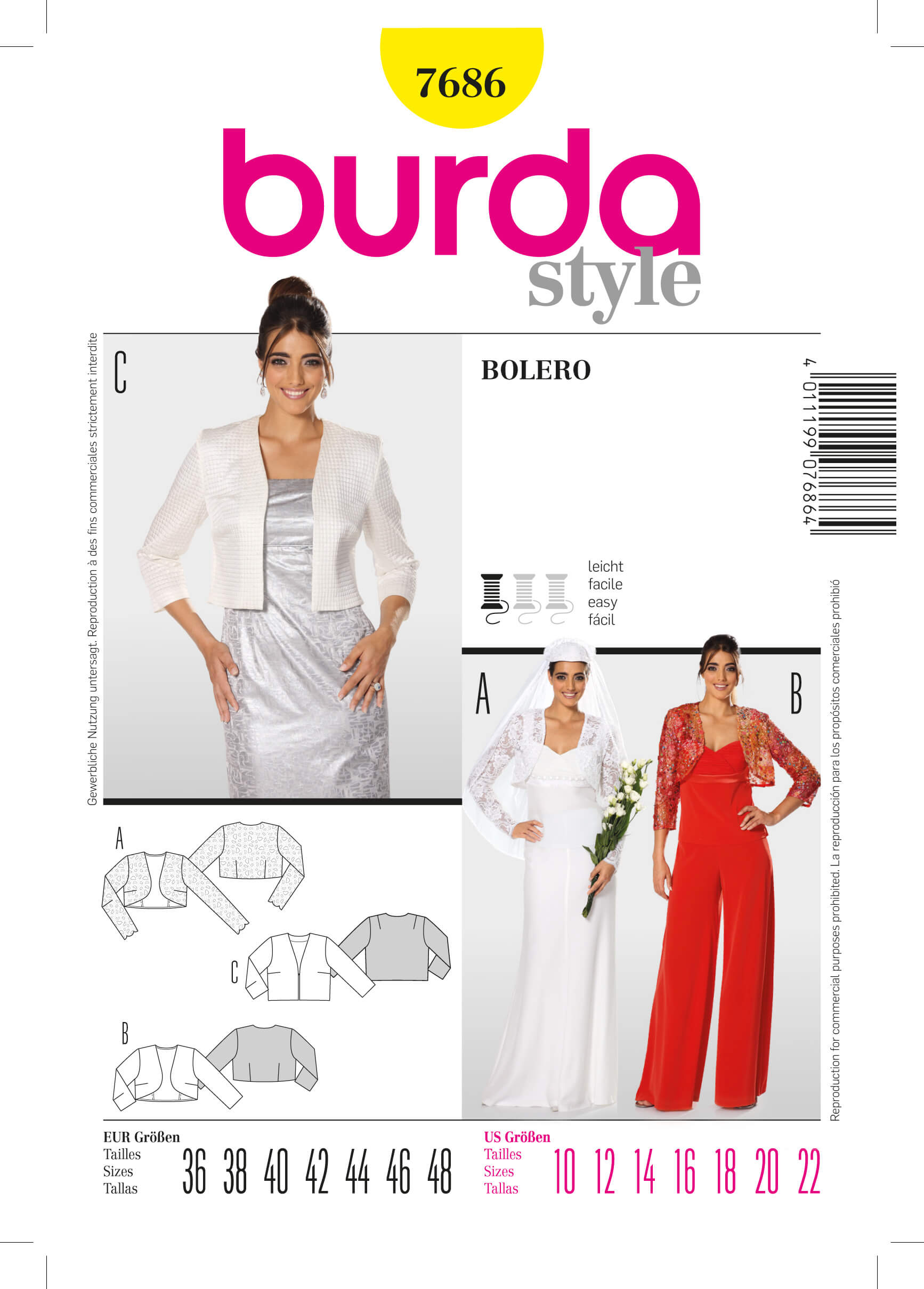 Burda B7686 Burda Style, Bolero - Sewdirect Australia