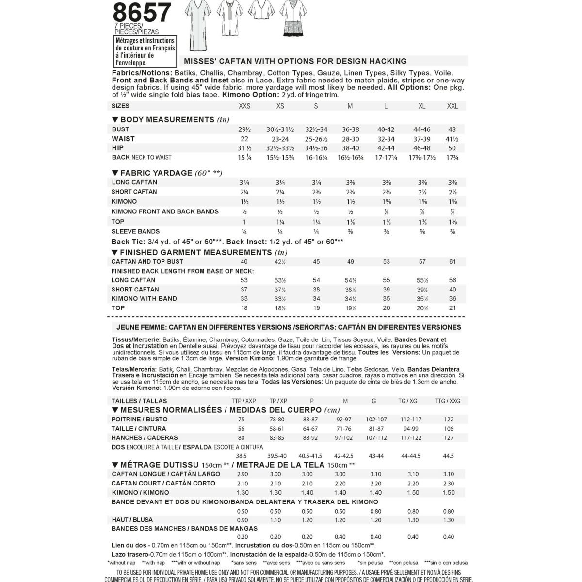 Simplicity Sewing Pattern 8657 Misses’ Caftan with Options for Design ...