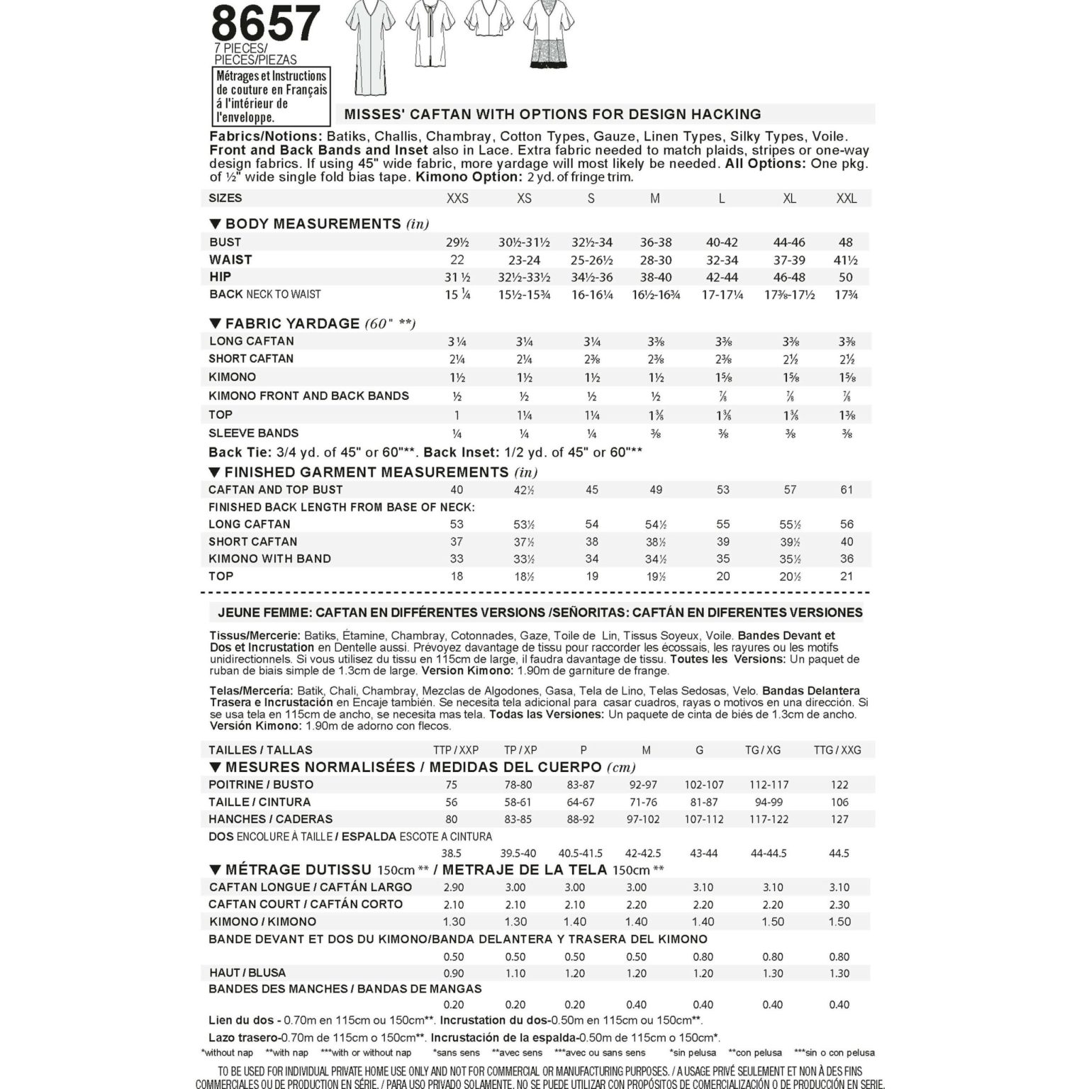 Simplicity Sewing Pattern 8657 Misses’ Caftan with Options for Design ...