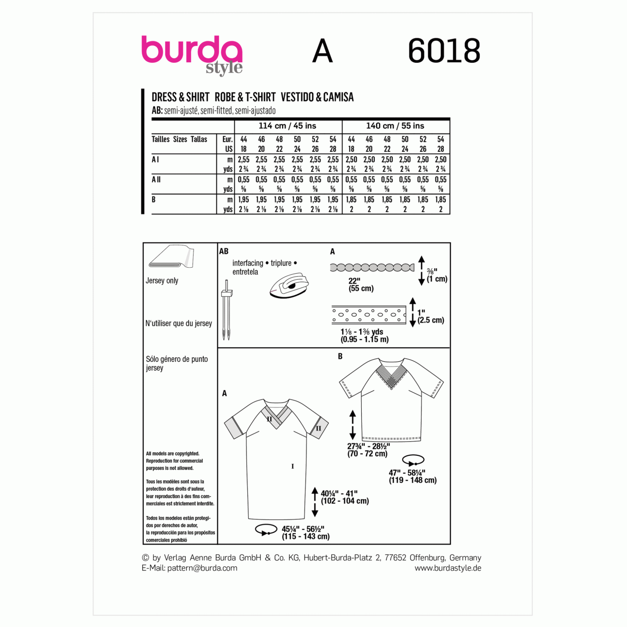 Burda Style pattern B6018 Misses’ Dress and Top - Sewdirect Australia
