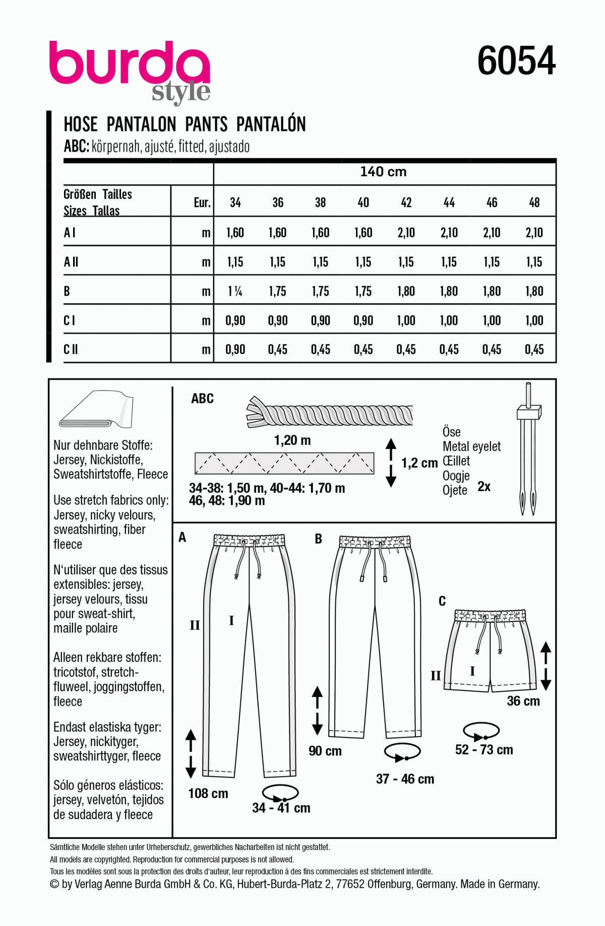 Burda Style pattern B6054 Misses’ Joggers or shorts - Sewdirect Australia