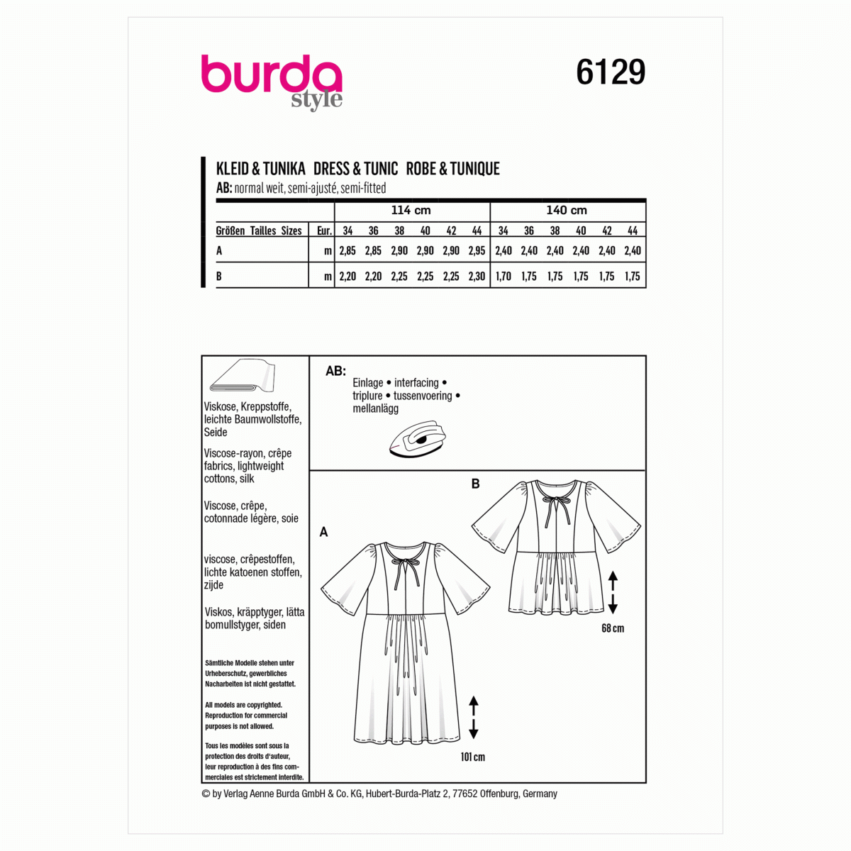 Burda Style pattern B6129 Misses’ Dress - Sewdirect Australia