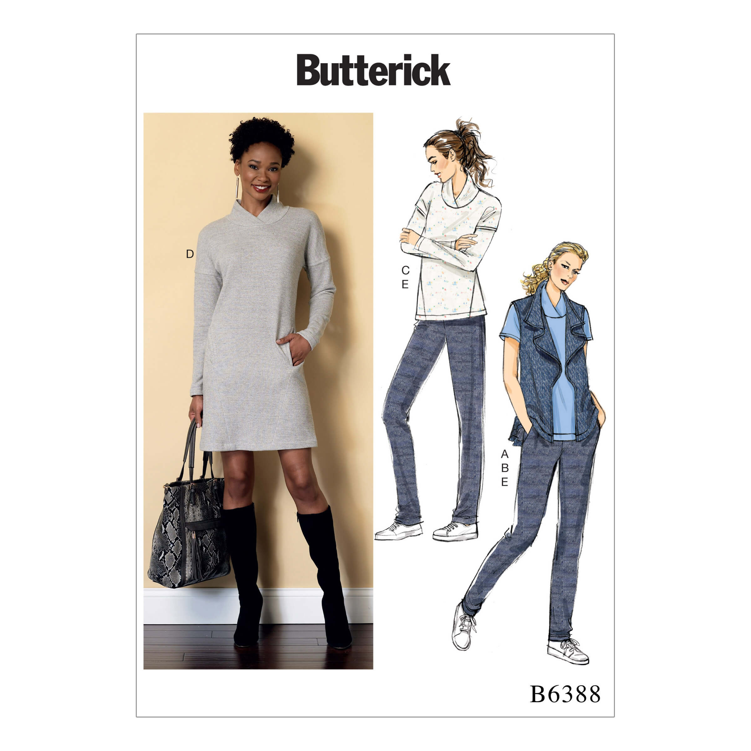 Butterick Sewing Pattern B6388 Misses’ Lapped Collar Tops and Dress ...