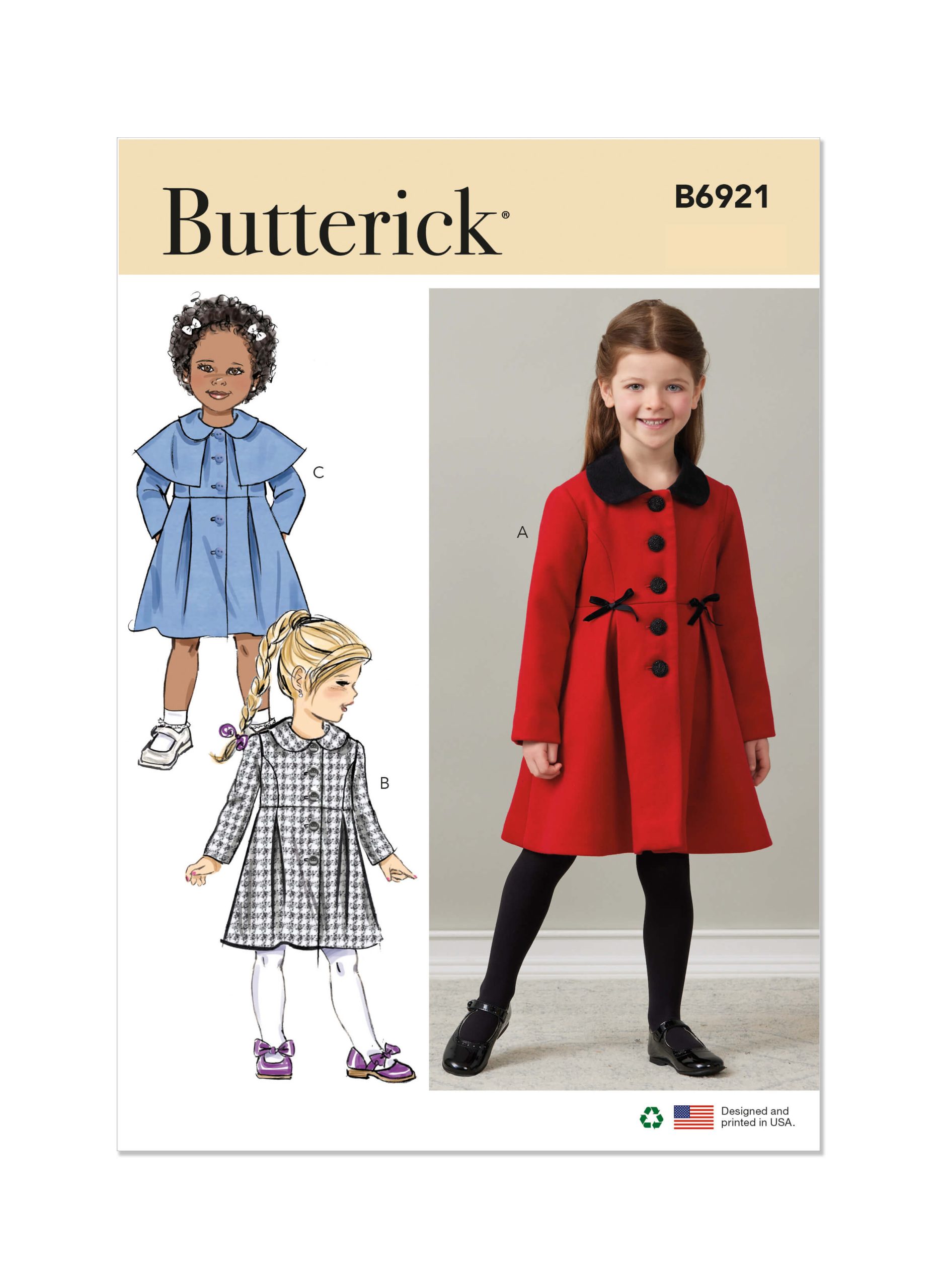 Butterick Sewing Pattern B6921 Children’s Coat - Sewdirect Australia
