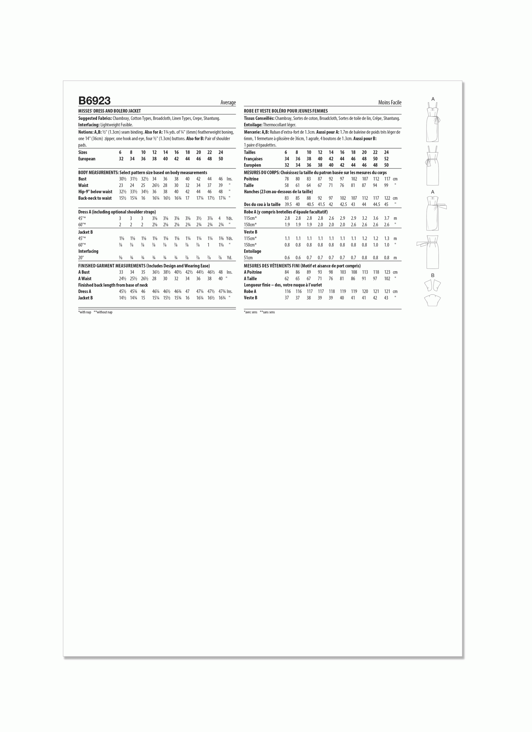 Butterick Sewing Pattern B6923 Misses’ Dress and Bolero Jacket ...