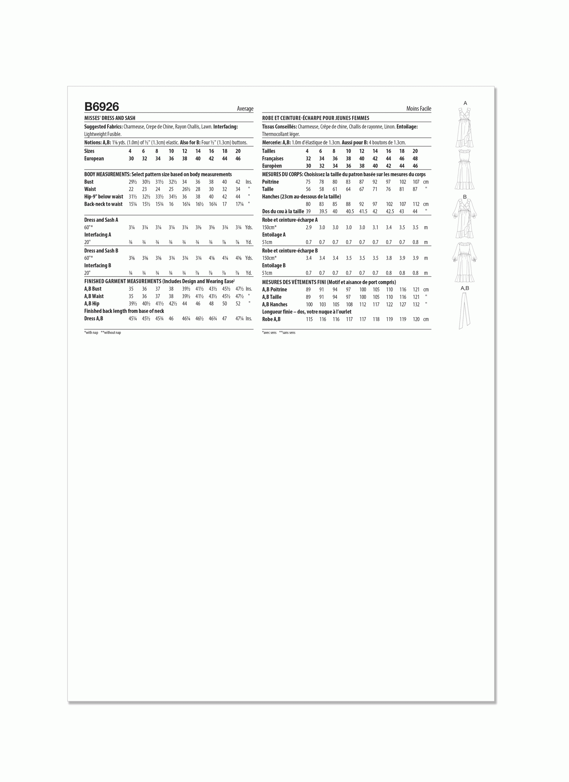 Butterick Sewing Pattern B6926 Misses’ Dress and Sash - Sewdirect Australia