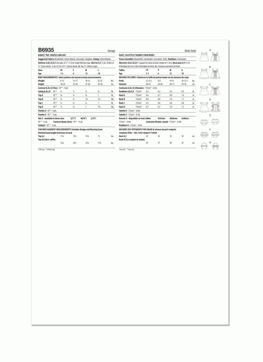 Butterick Sewing Pattern B6935 Babies’ Top, Panties and Hat - Sewdirect ...
