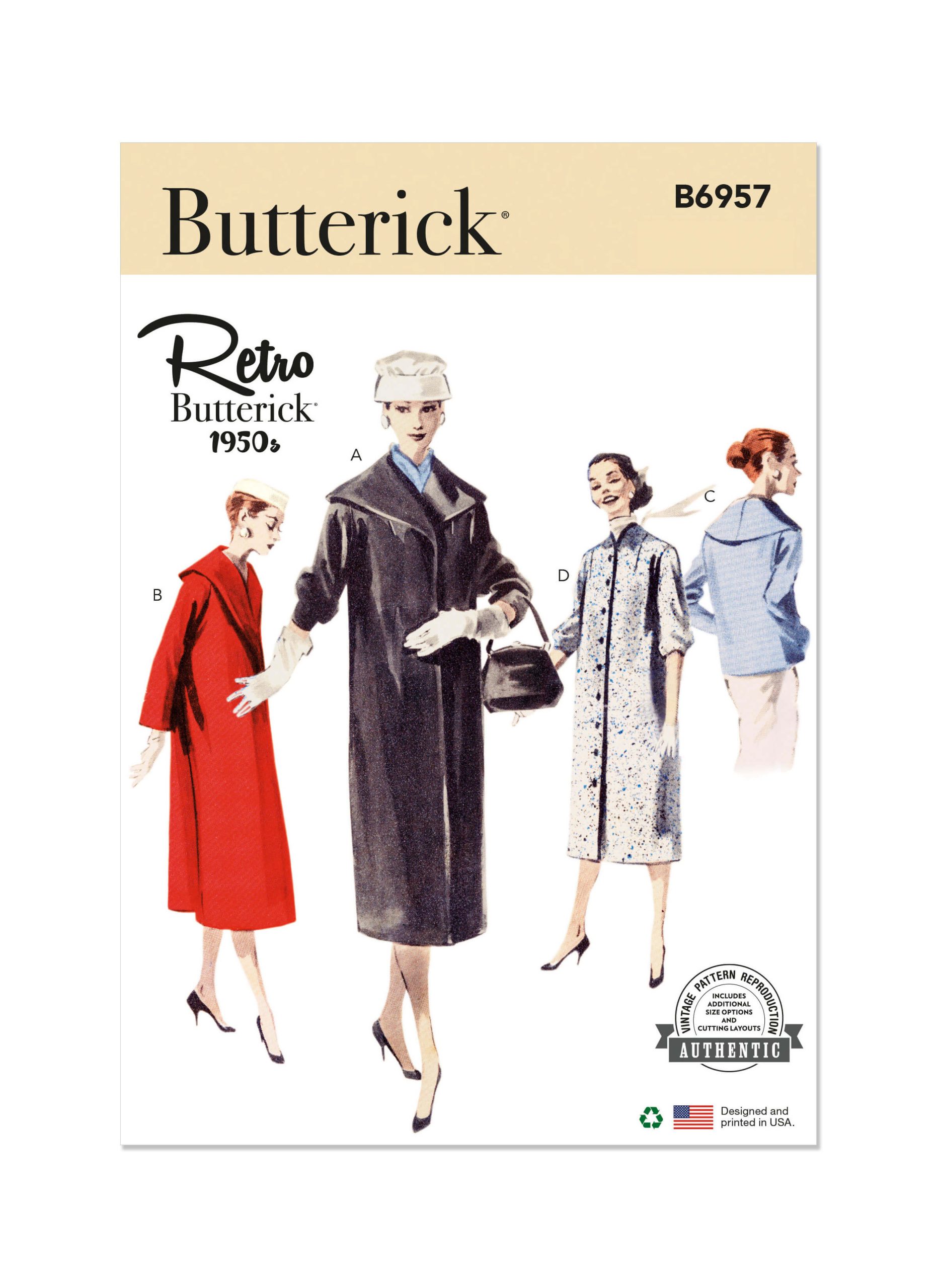Butterick Sewing Pattern B6957 Misses’ Vintage Coats - Sewdirect Australia