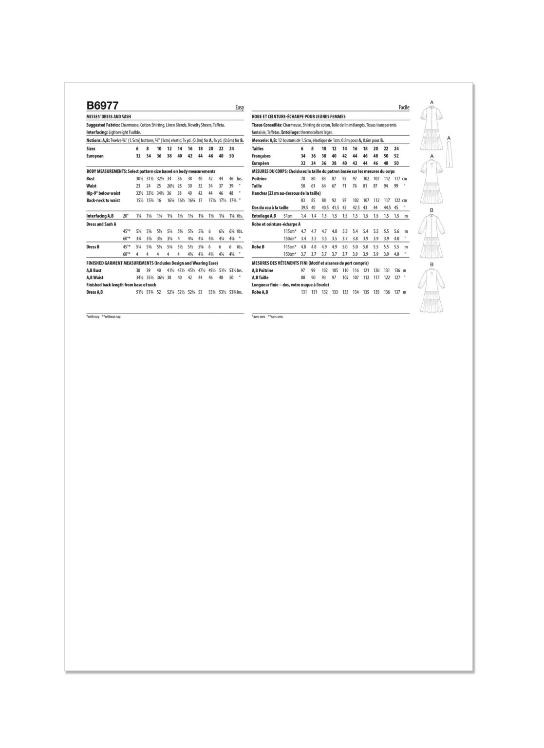 Butterick Sewing Pattern B6977 Misses’ Dress and Sash - Sewdirect Australia