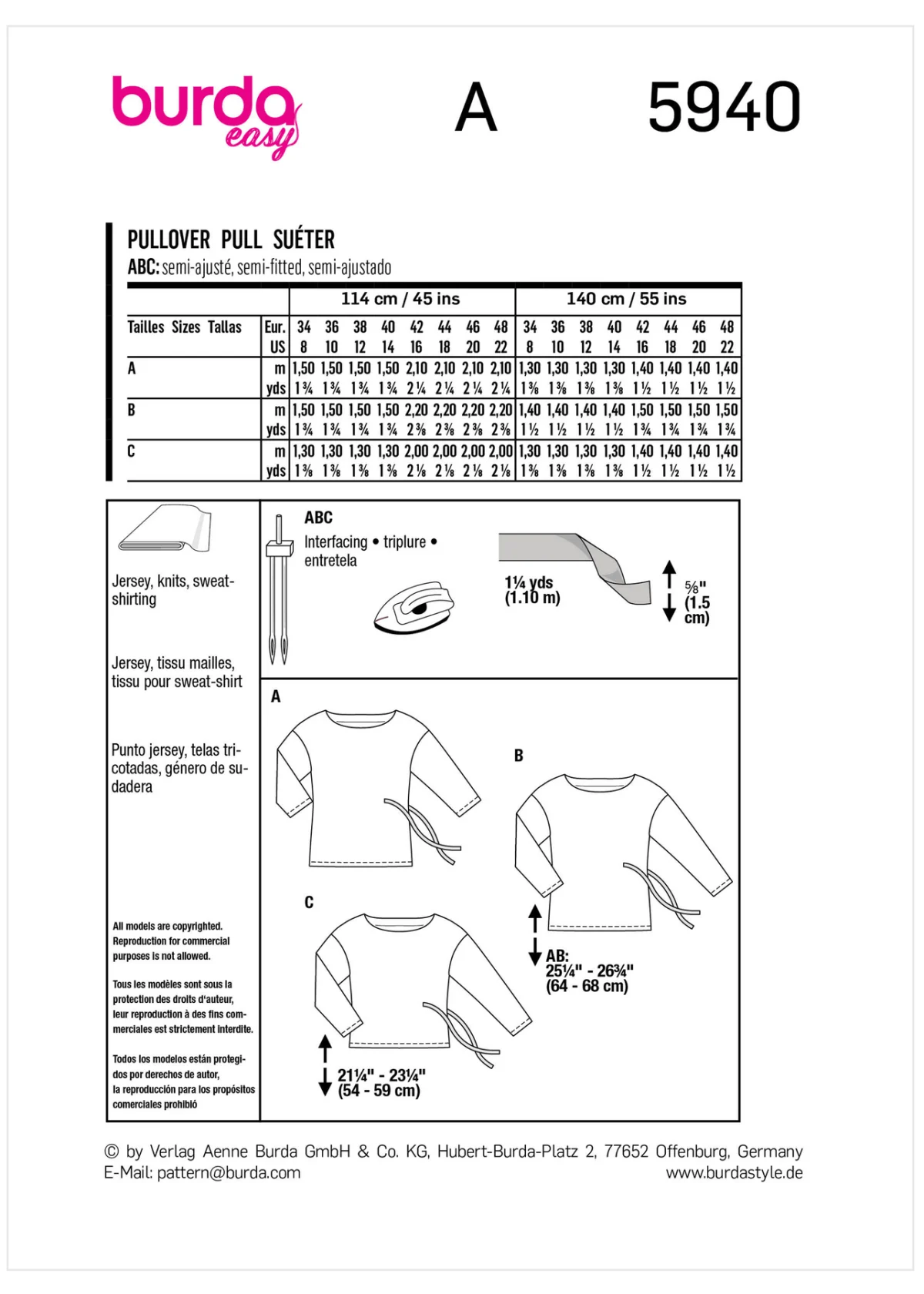 Burda Style Pattern B5940 Misses’ Top - Sewdirect Australia