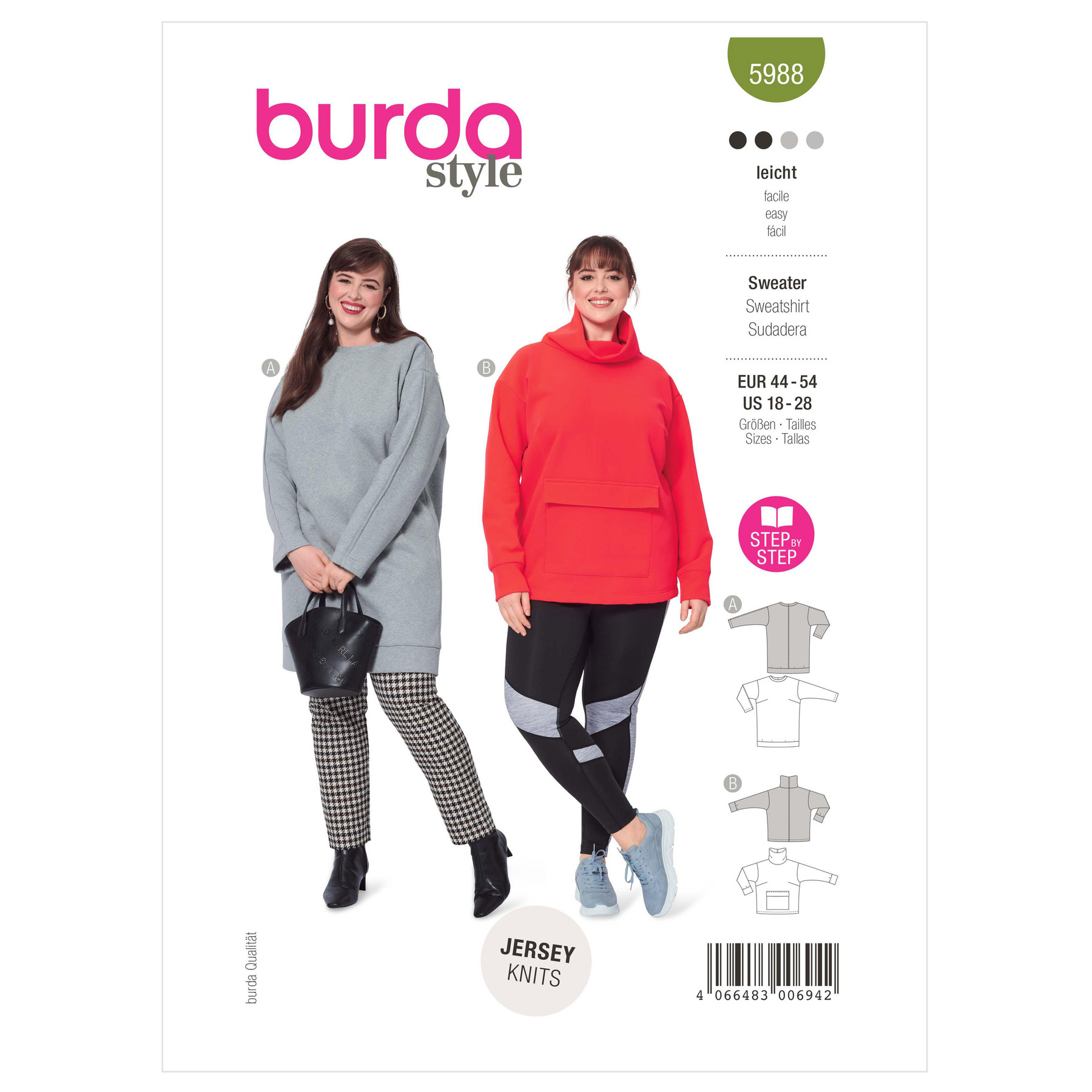 Burda Style Pattern B5988 Misses’ Sweatshirts - Sewdirect Australia