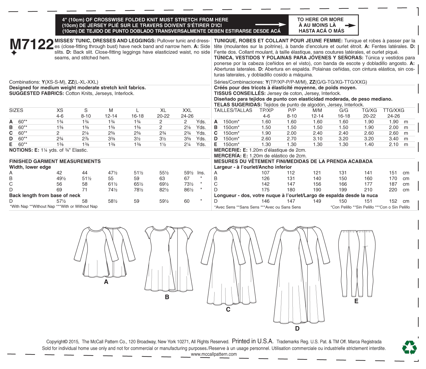 McCall’s Sewing Pattern M7122 Misses’ Tunic, Dresses and Leggings ...