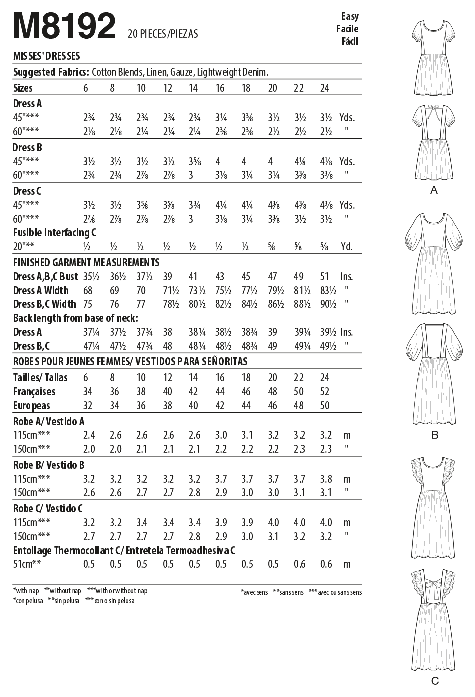McCall’s Sewing Pattern M8192 Misses’ Dresses - Sewdirect Australia