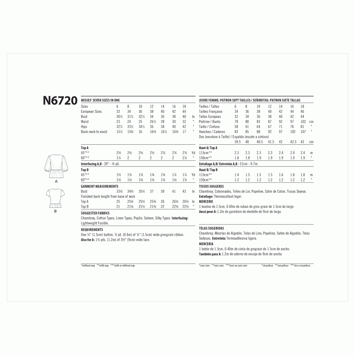 New Look Sewing Pattern N6720 Misses’ Tops - Sewdirect Australia