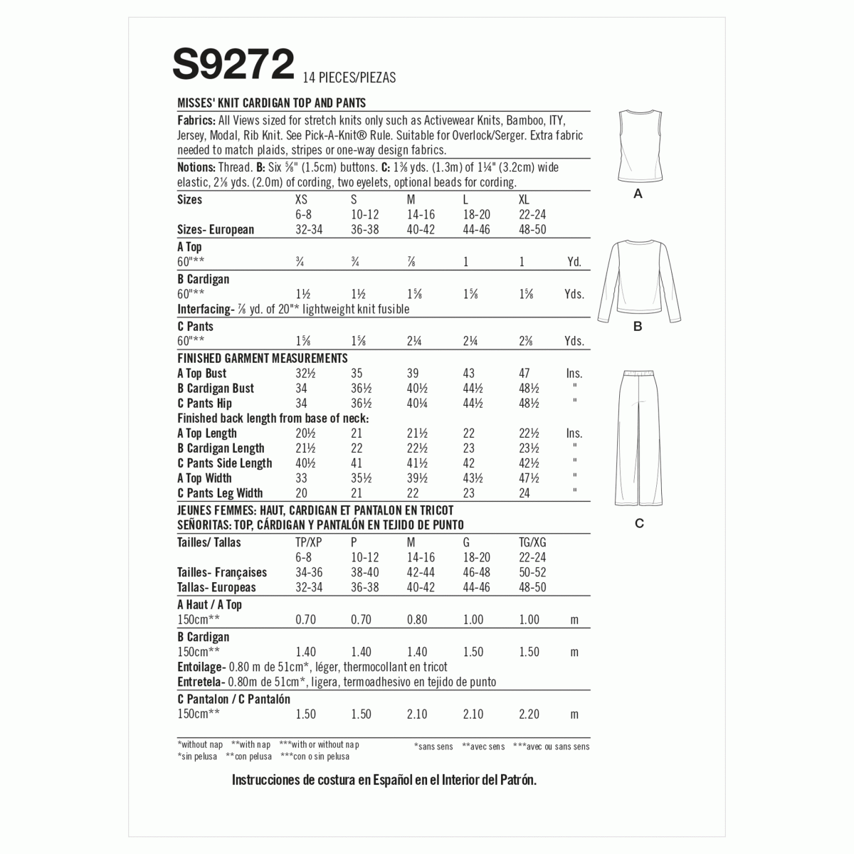 Simplicity Sewing Pattern S9272 Misses’ Knit Cardigan Top and Trousers ...