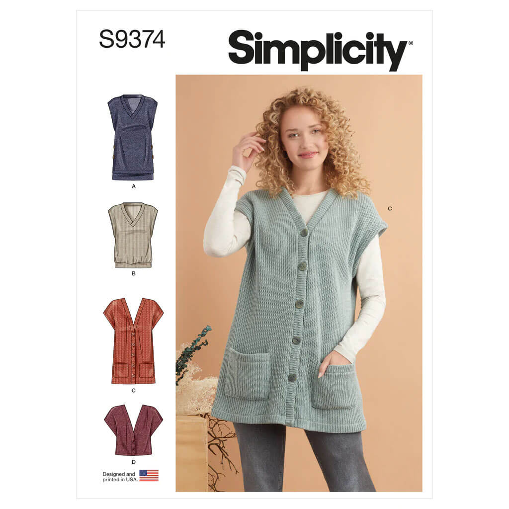 Simplicity Sewing Pattern S9374 Misses’ Knit Waistcoats - Sewdirect ...