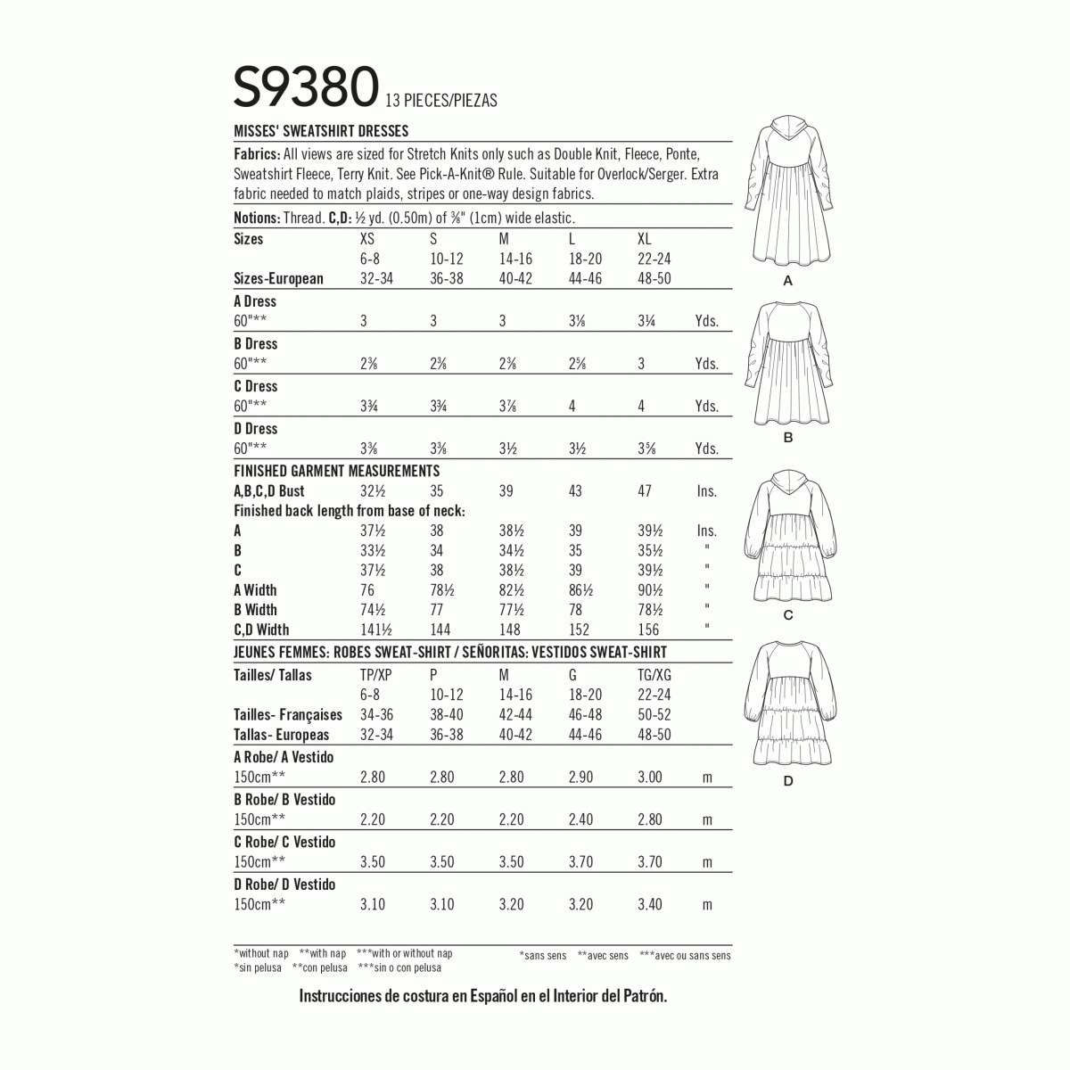 Simplicity Sewing Pattern S9380 Misses’ Sweatshirt Dresses - Sewdirect ...