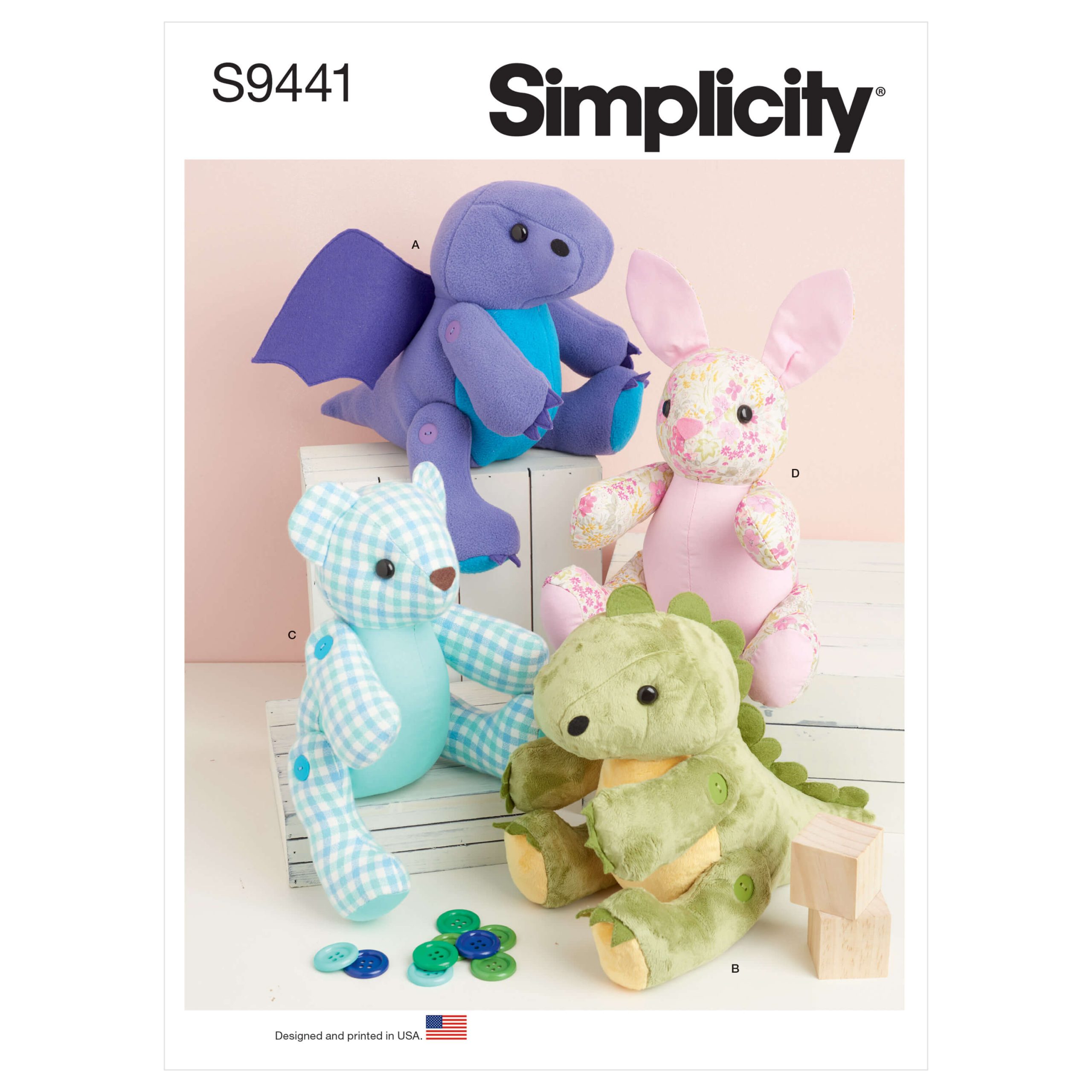 Simplicity Sewing Pattern S9441 13″ Plushie Soft Toys - Sewdirect Australia