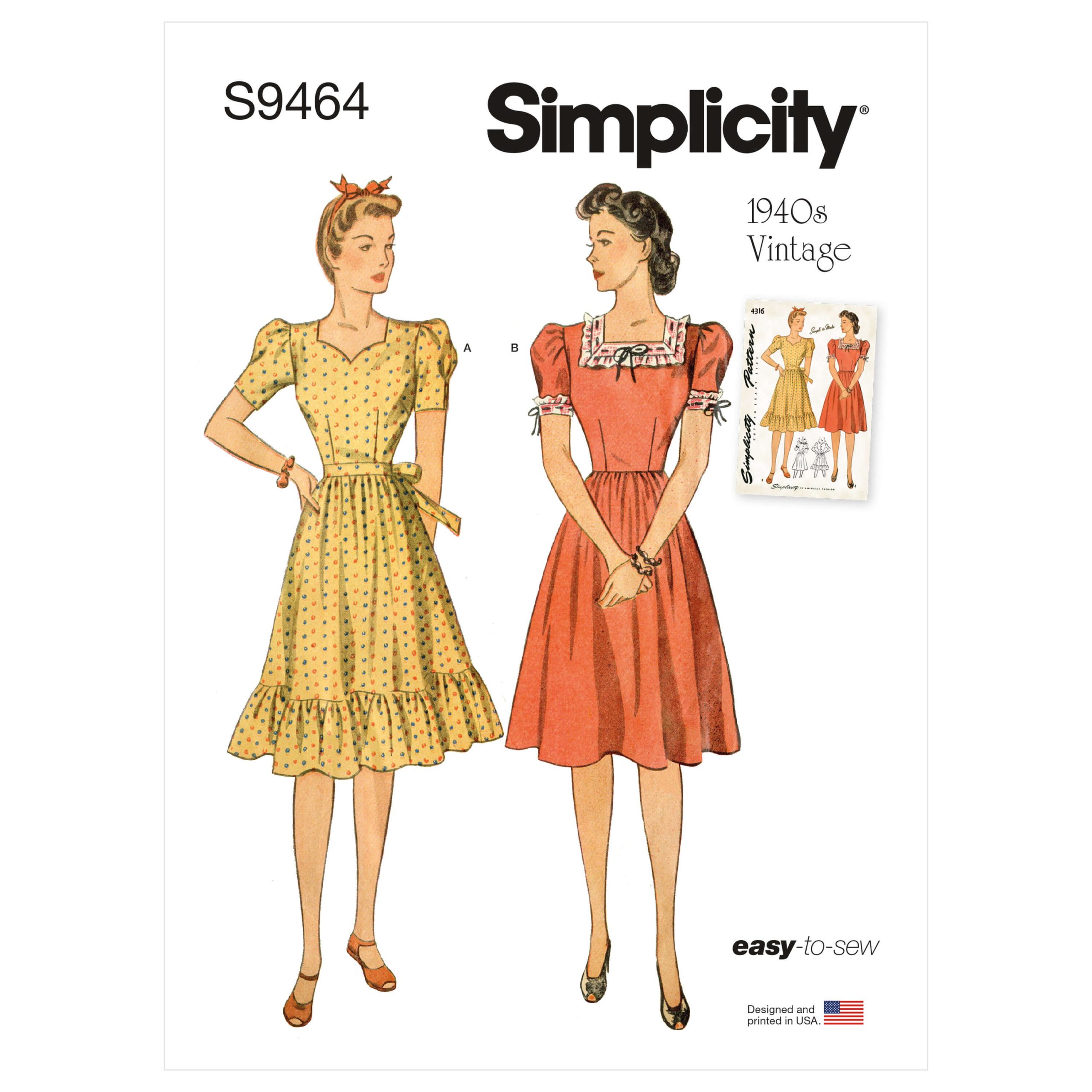 Simplicity Sewing Pattern S9464 Misses’ 1940s Vintage Dress - Sewdirect ...