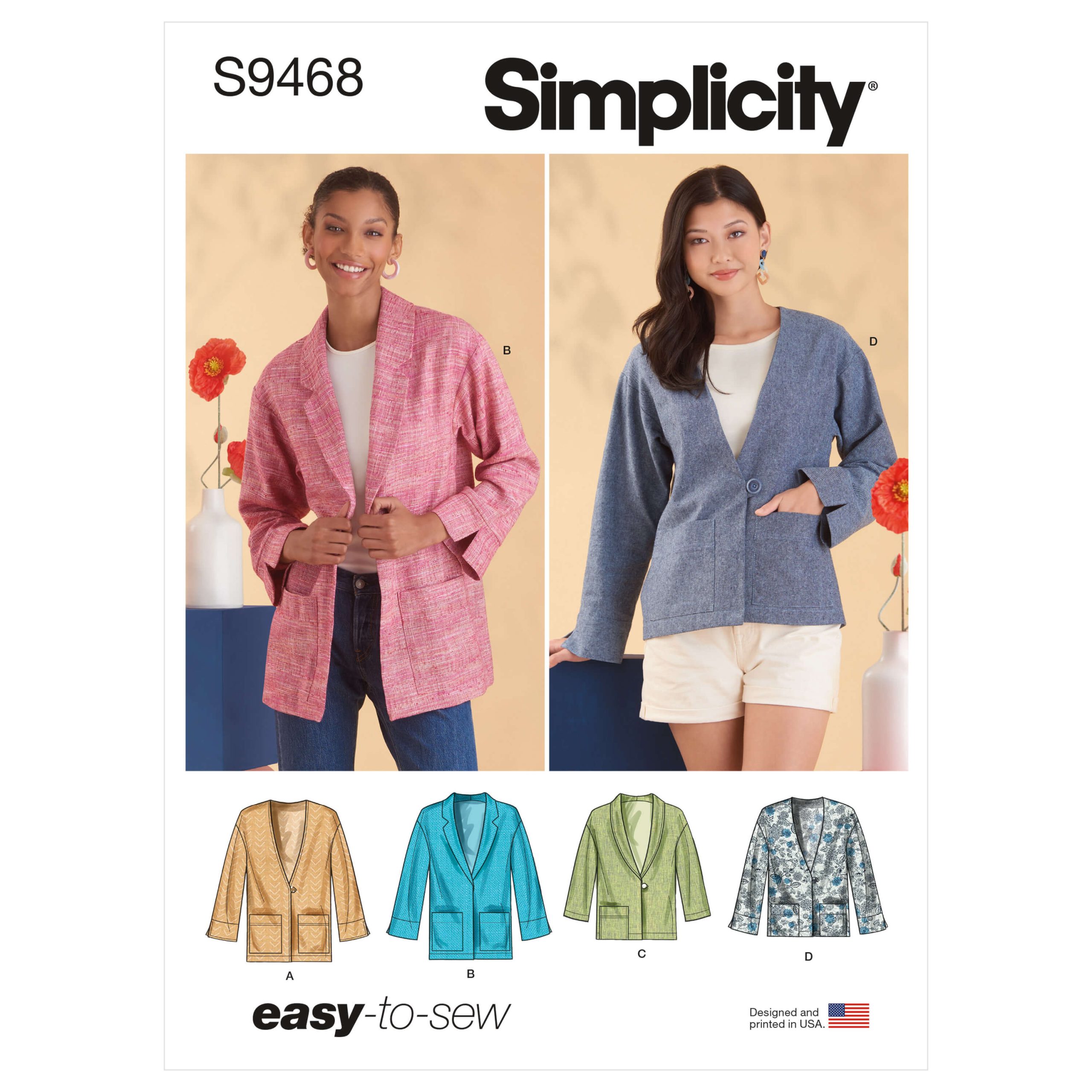 Simplicity Sewing Pattern S9468 Misses’ Easy Unlined Jacket - Sewdirect ...