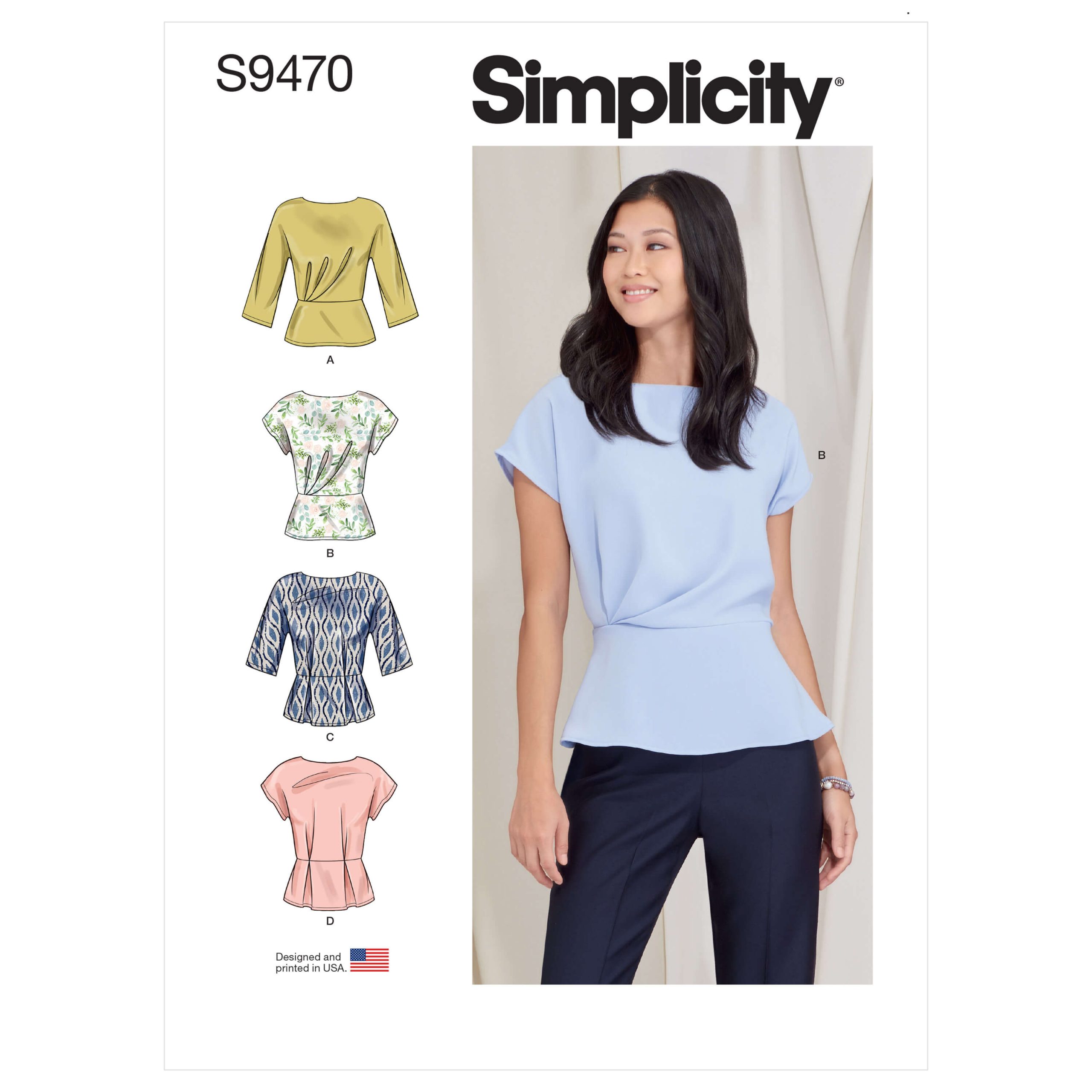 Simplicity Sewing Pattern S9470 Misses’ Peplum Tops - Sewdirect Australia