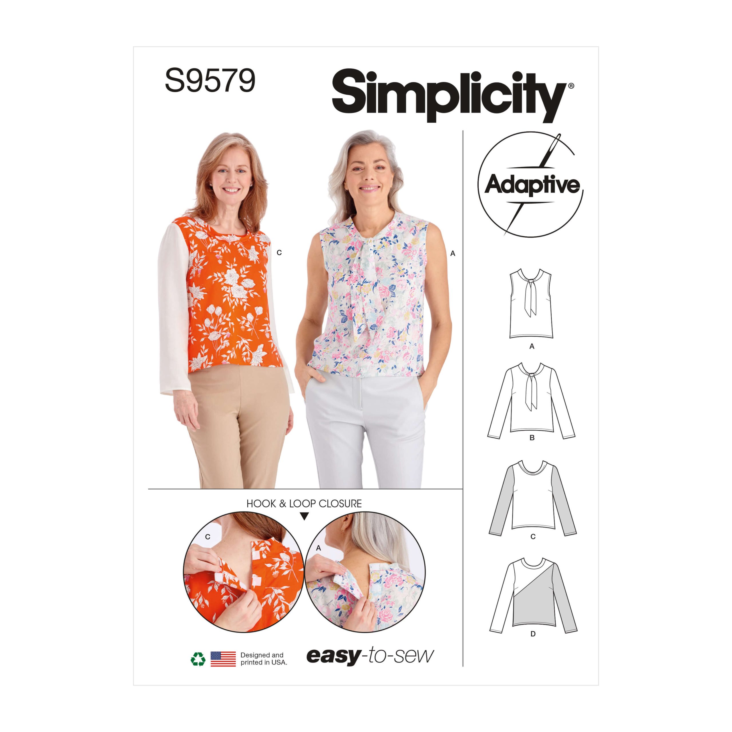 Simplicity Sewing Pattern S9579 Misses’ Adaptive Tops - Sewdirect Australia