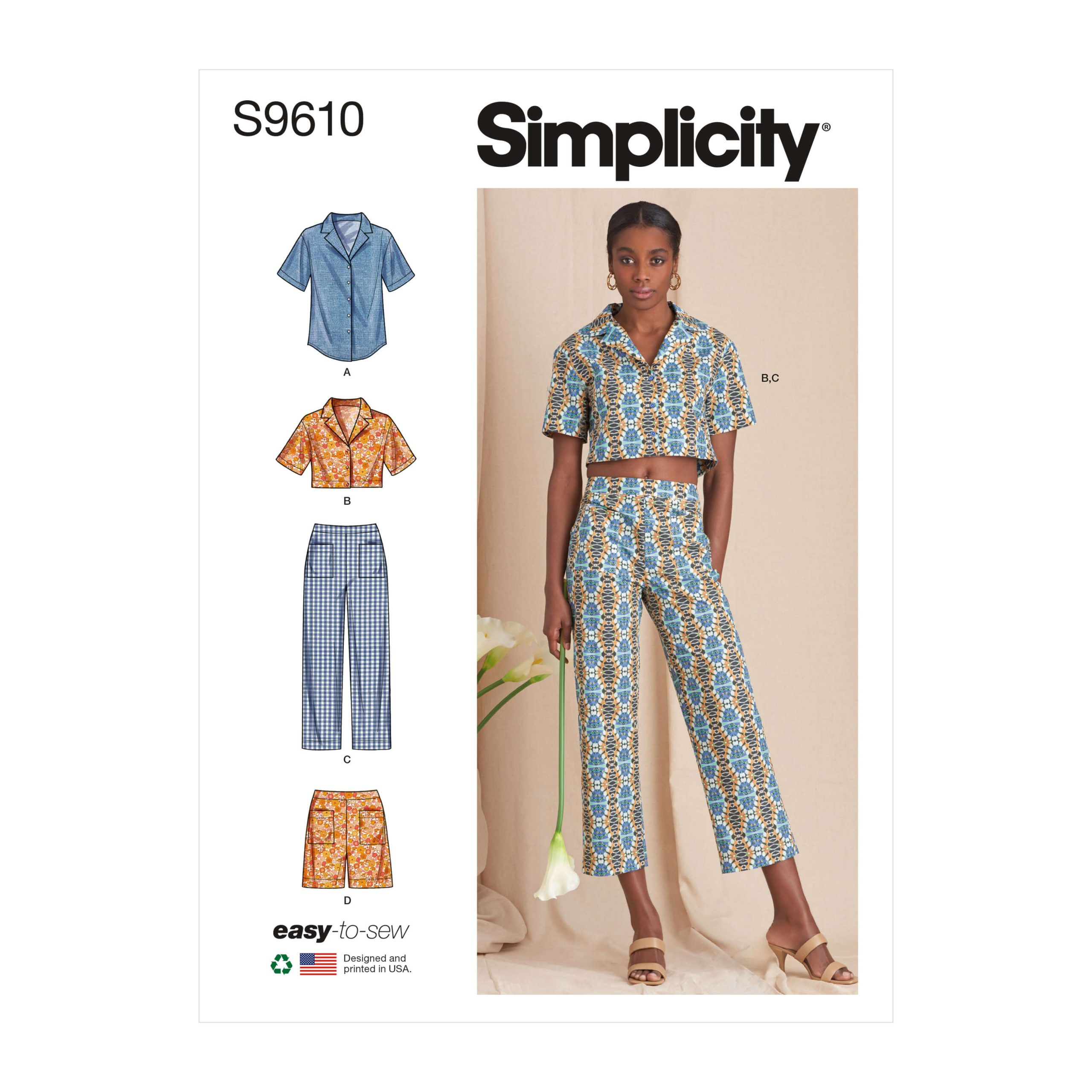 Simplicity Sewing Pattern S9610 Misses’ Set of Tops, Cropped Trousers ...