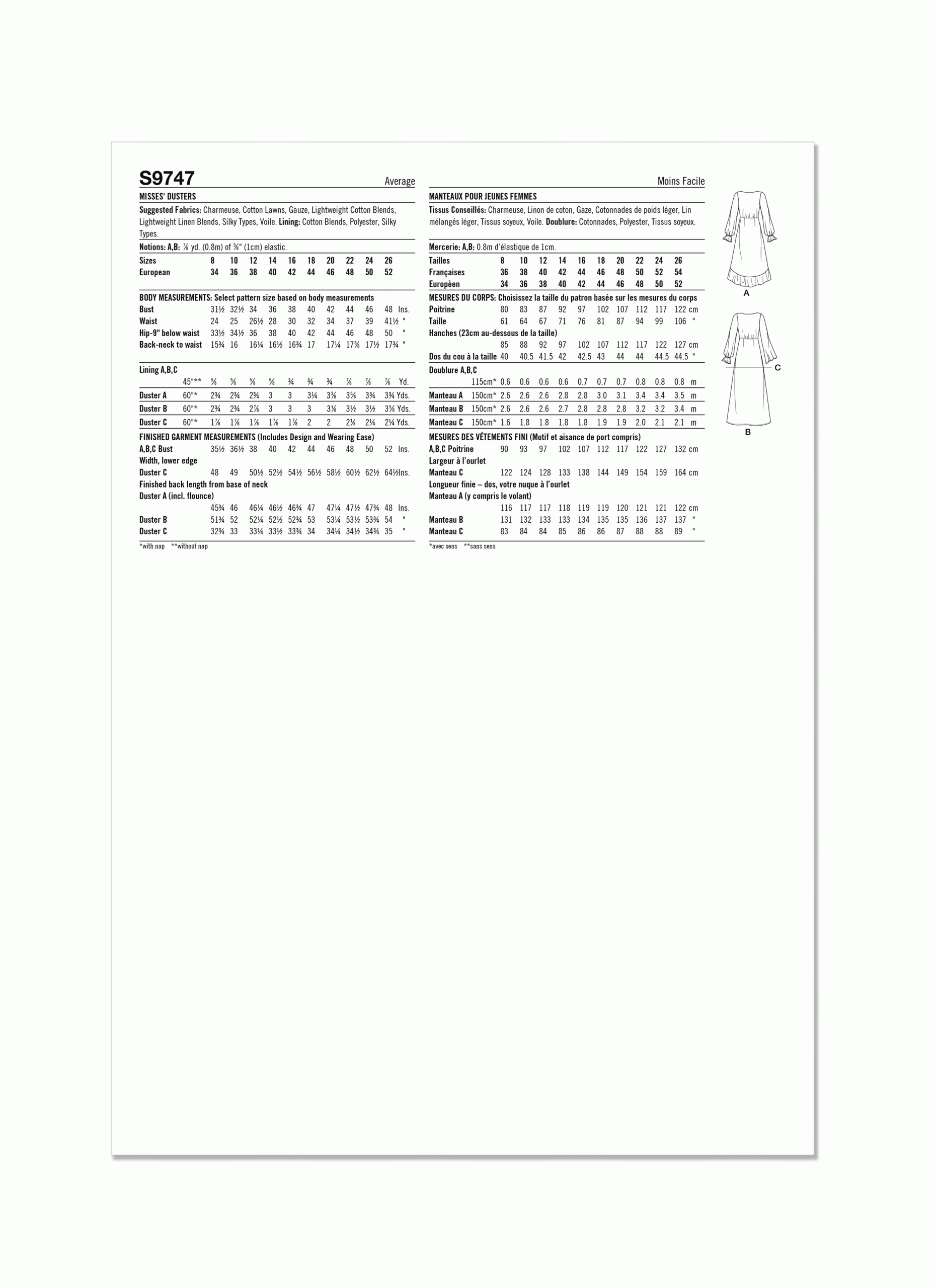 Simplicity Sewing Pattern S9747 Misses’ Duster Jackets - Sewdirect ...