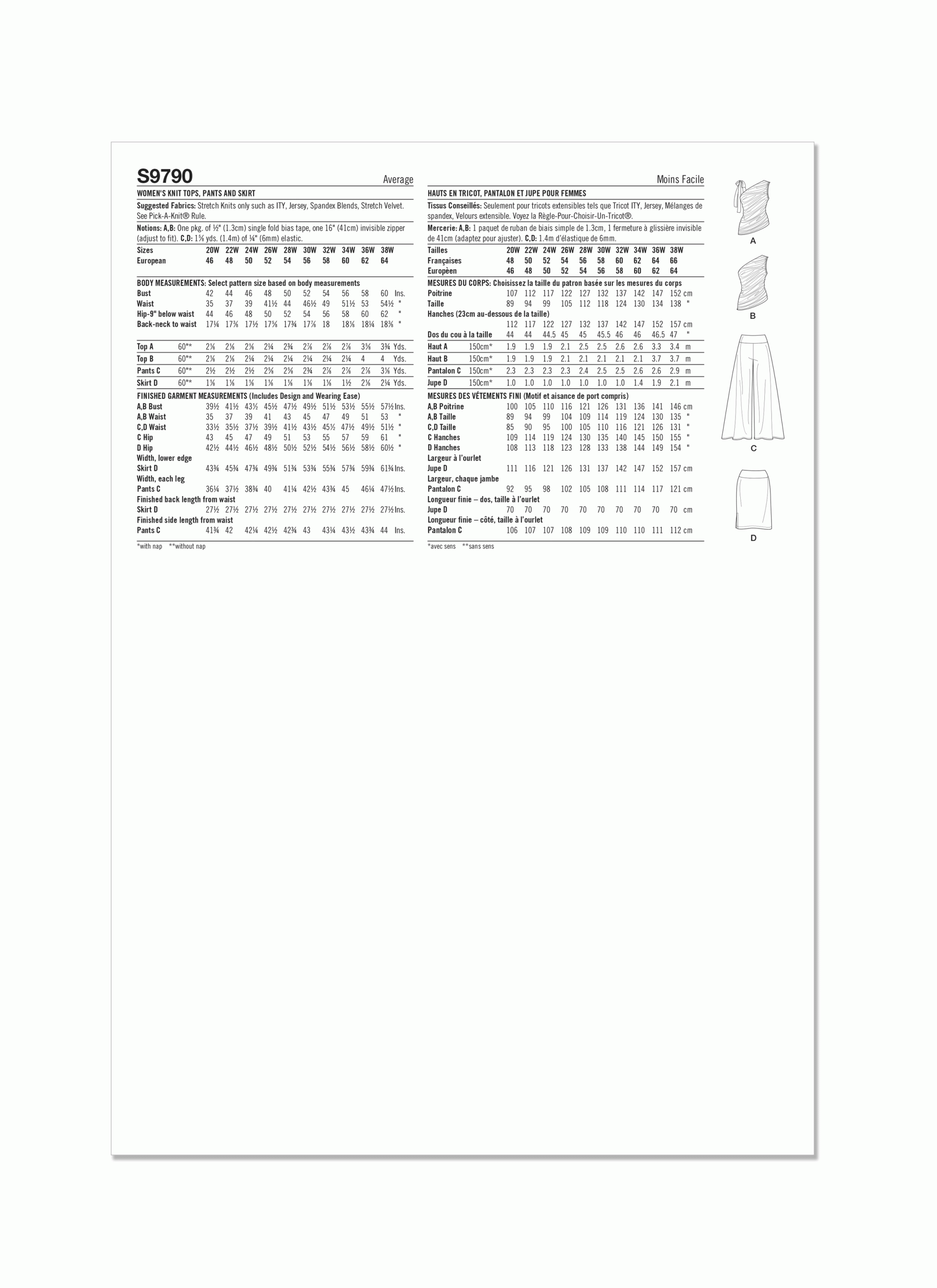Simplicity Sewing Pattern S9790 Women’s Knit Tops, Trousers and Skirt ...