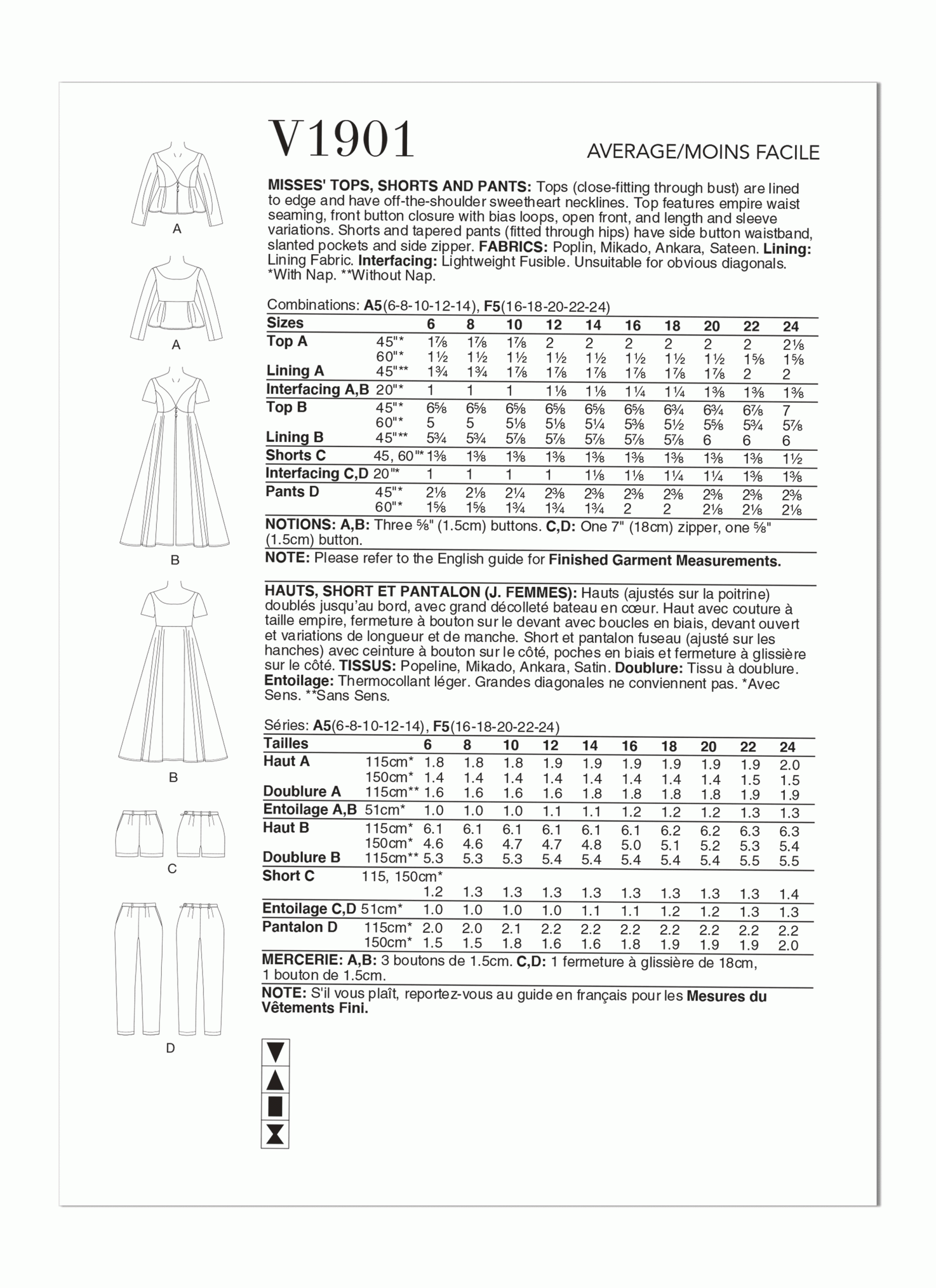 Vogue Patterns V1901 Misses’ Tops, Shorts and Trousers - Sewdirect ...