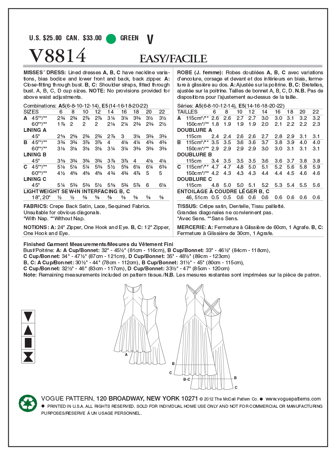Vogue Patterns V8814 Misses’ Dress - Sewdirect Australia