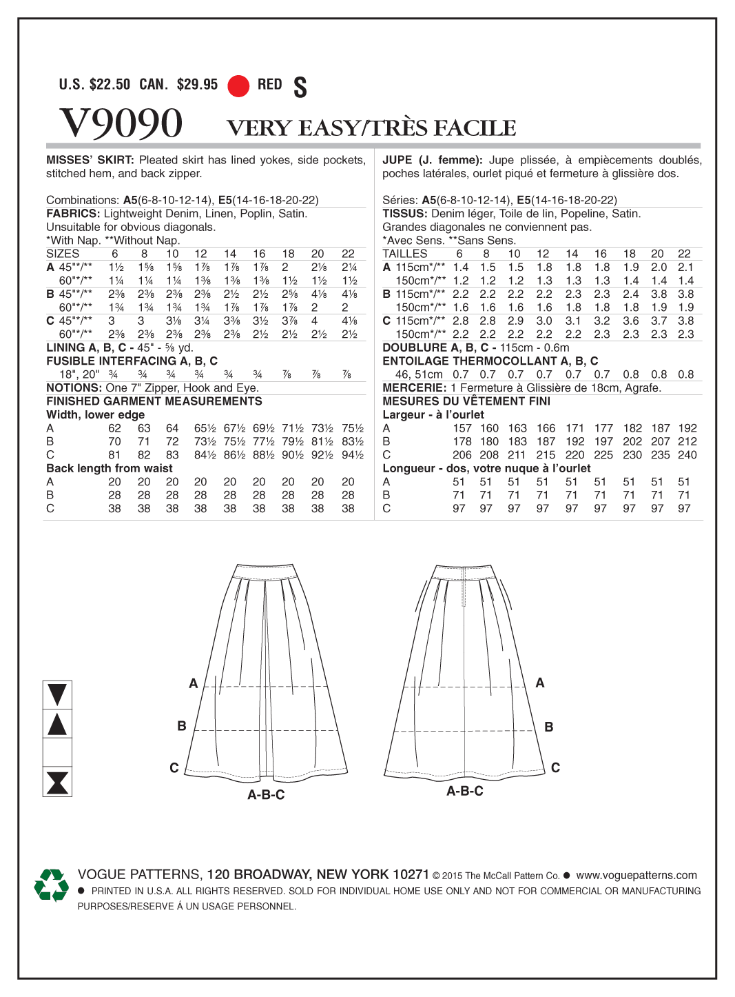 Vogue Patterns V9090 Misses’ Skirt - Sewdirect Australia