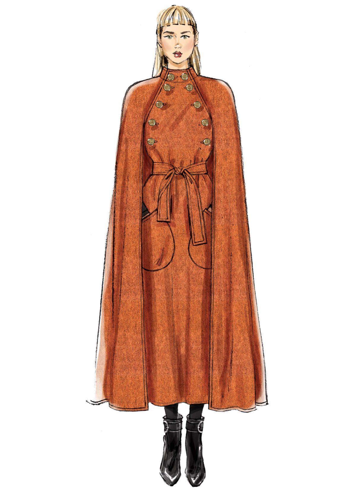 Vogue Patterns V9288 Misses’ Cape with Stand Collar, Pockets, and Belt ...